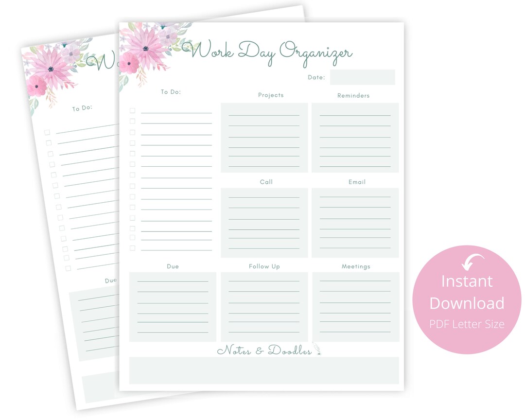 Work Day Organizer Printable, Work Planner READY TO PRINT, to Do List ...