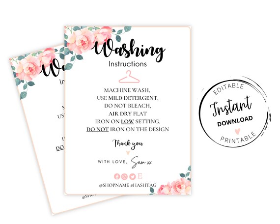 EDITABLE Washing Instructions Template CANVA Printable | Etsy
