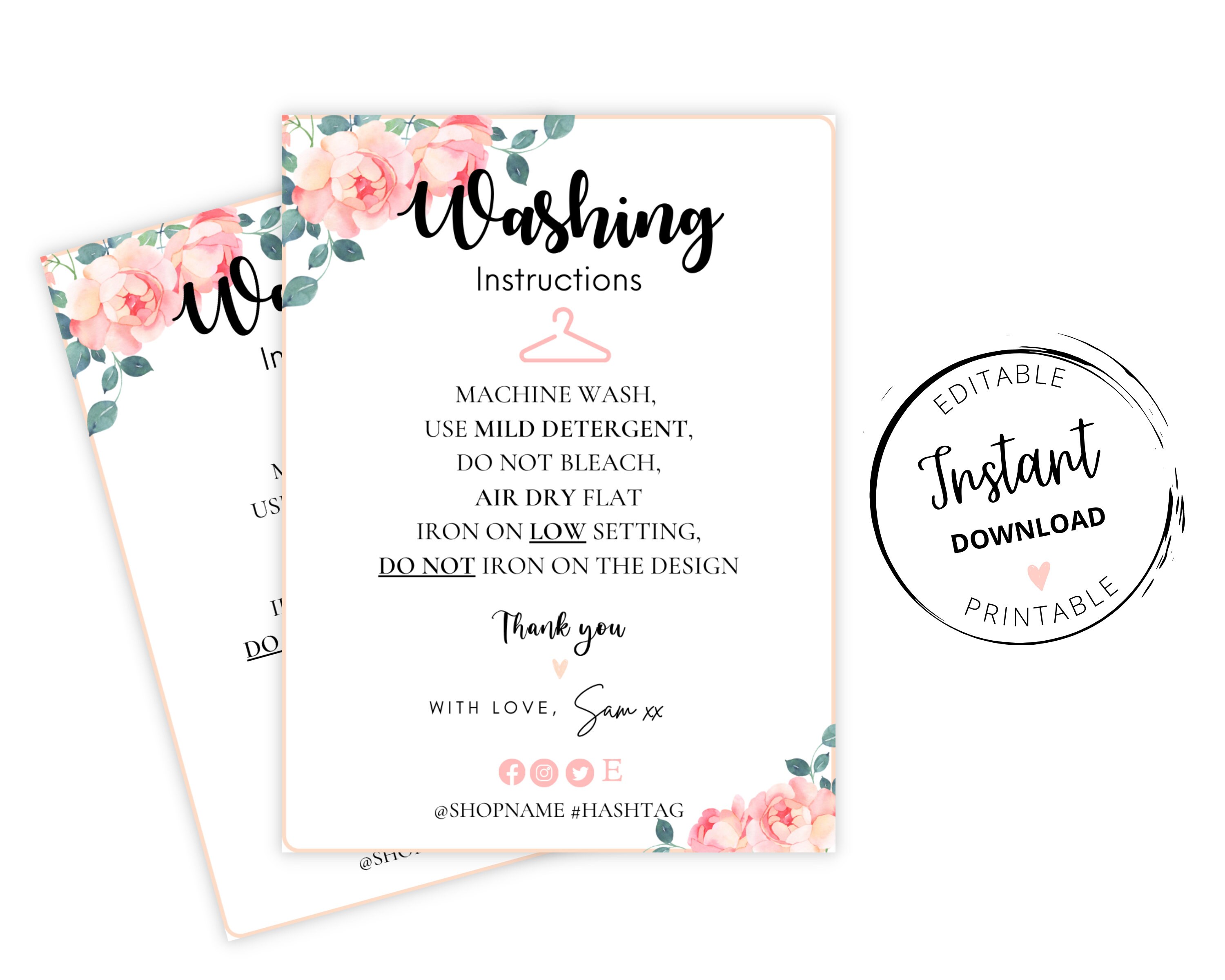 EDITABLE Washing Instructions Template CANVA Printable | Etsy