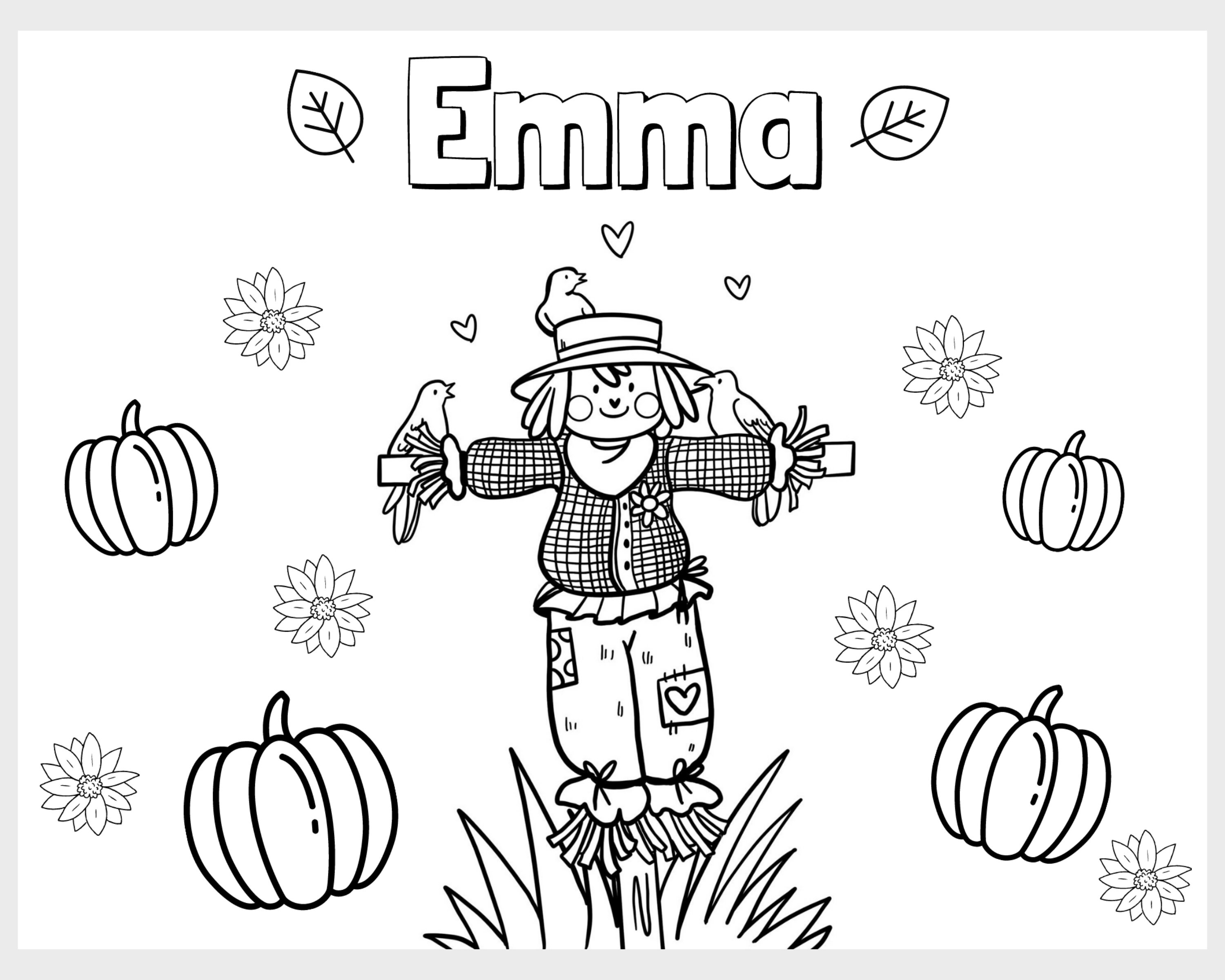 Personalized Fall Scarecrow Coloring Page: Kids Activity (PDF) - Etsy