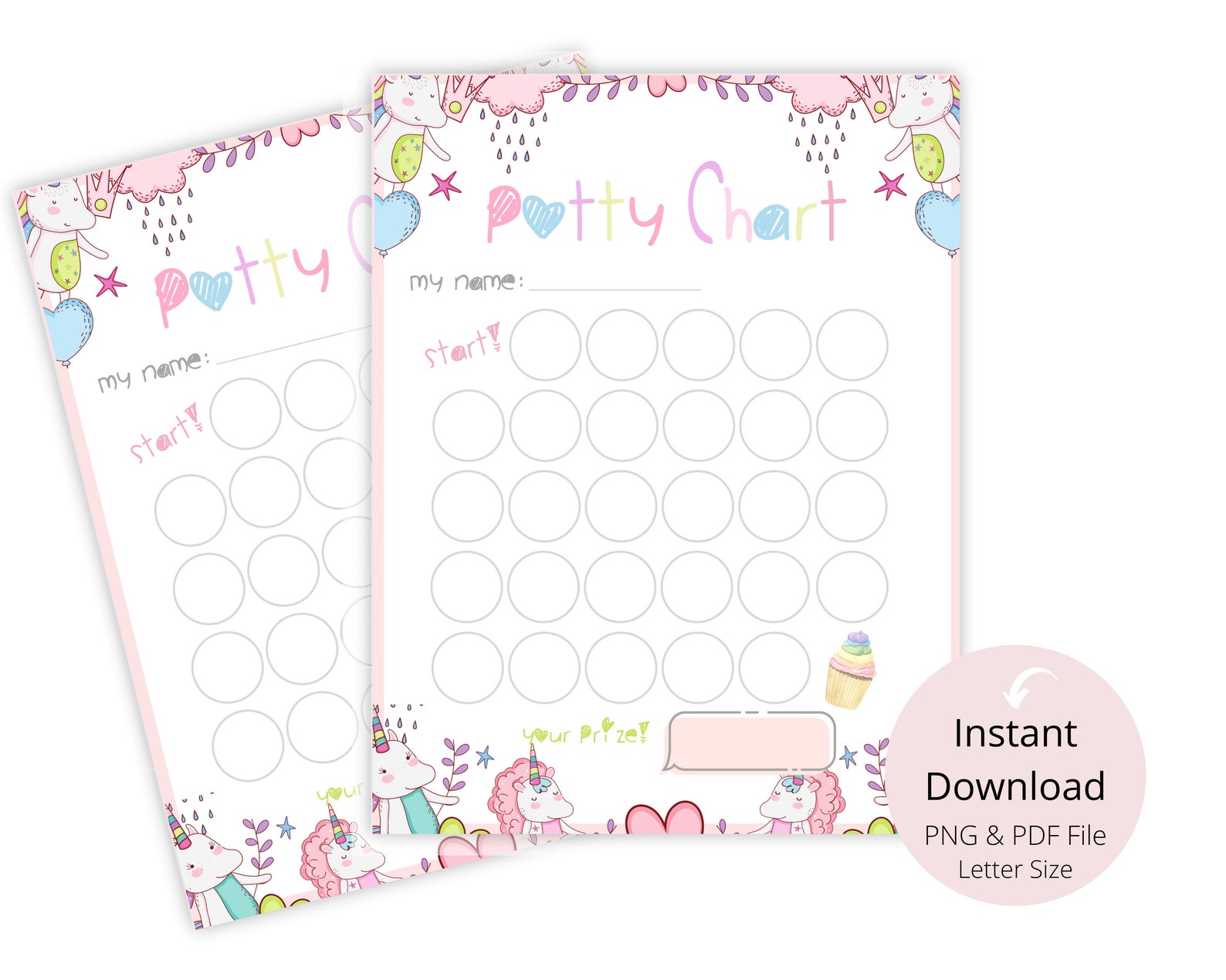 Kids Potty Training Chart Cupcake, Printable INSTANT DOWNLOAD, Toddlers ...