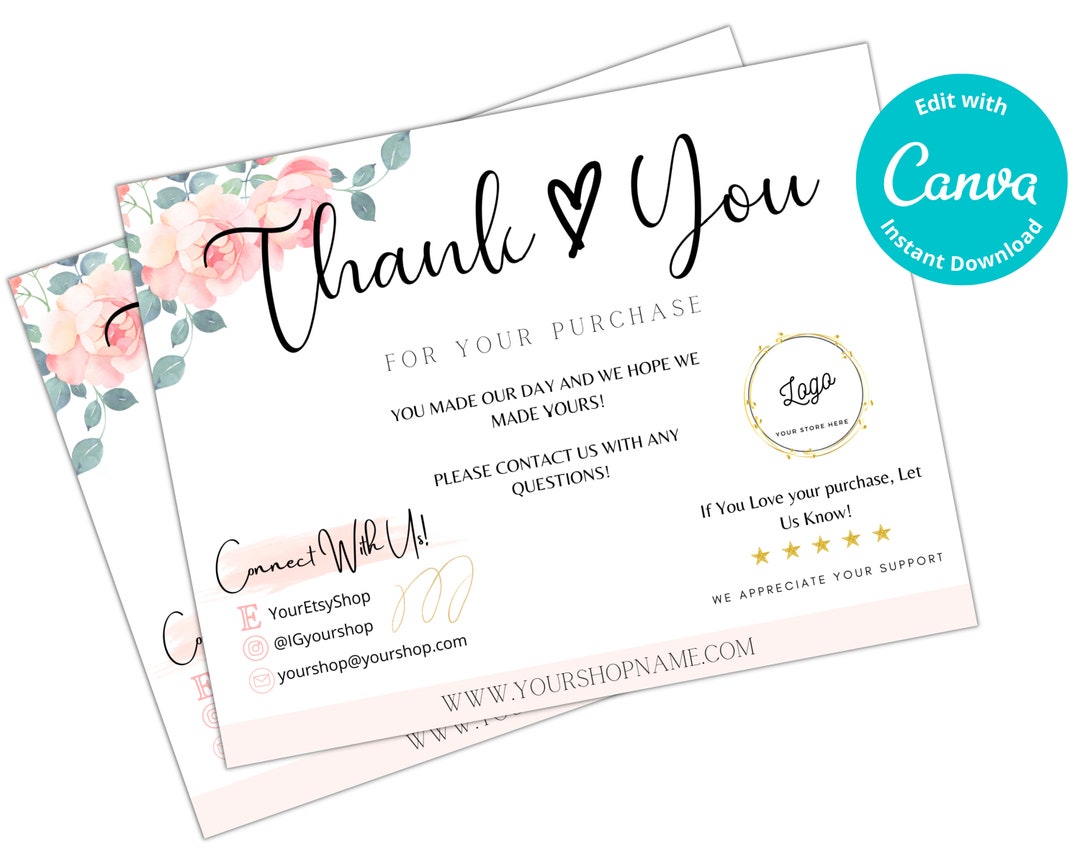 EDITABLE Poshmark Thank You Card Floral Digital Print - CANVA Thank You ...