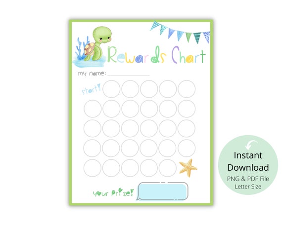 Kids Rewards Chart Turtle Printable INSTANT DOWNLOAD - Etsy