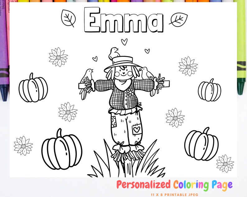 Personalized Fall Scarecrow Coloring Page: Kids Activity (PDF) - Etsy