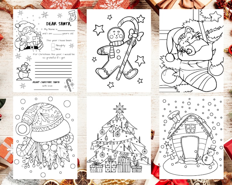 Set of 6 Christmas Edition Coloring Pages PRINTABLE Letter to Santa ...