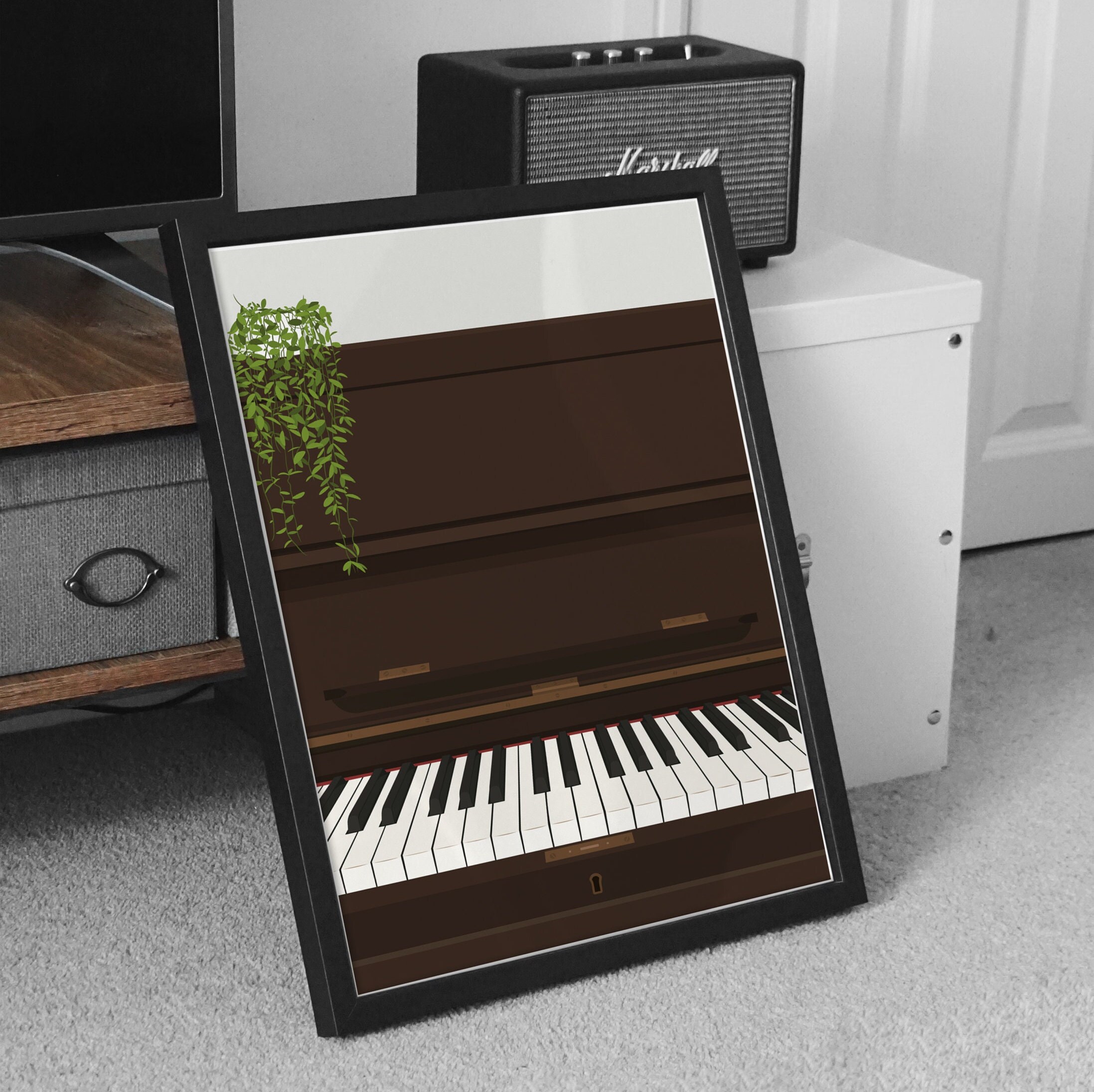 Piano Keys Print - Upright Piano Music Poster, Houseplant Art, Music ...