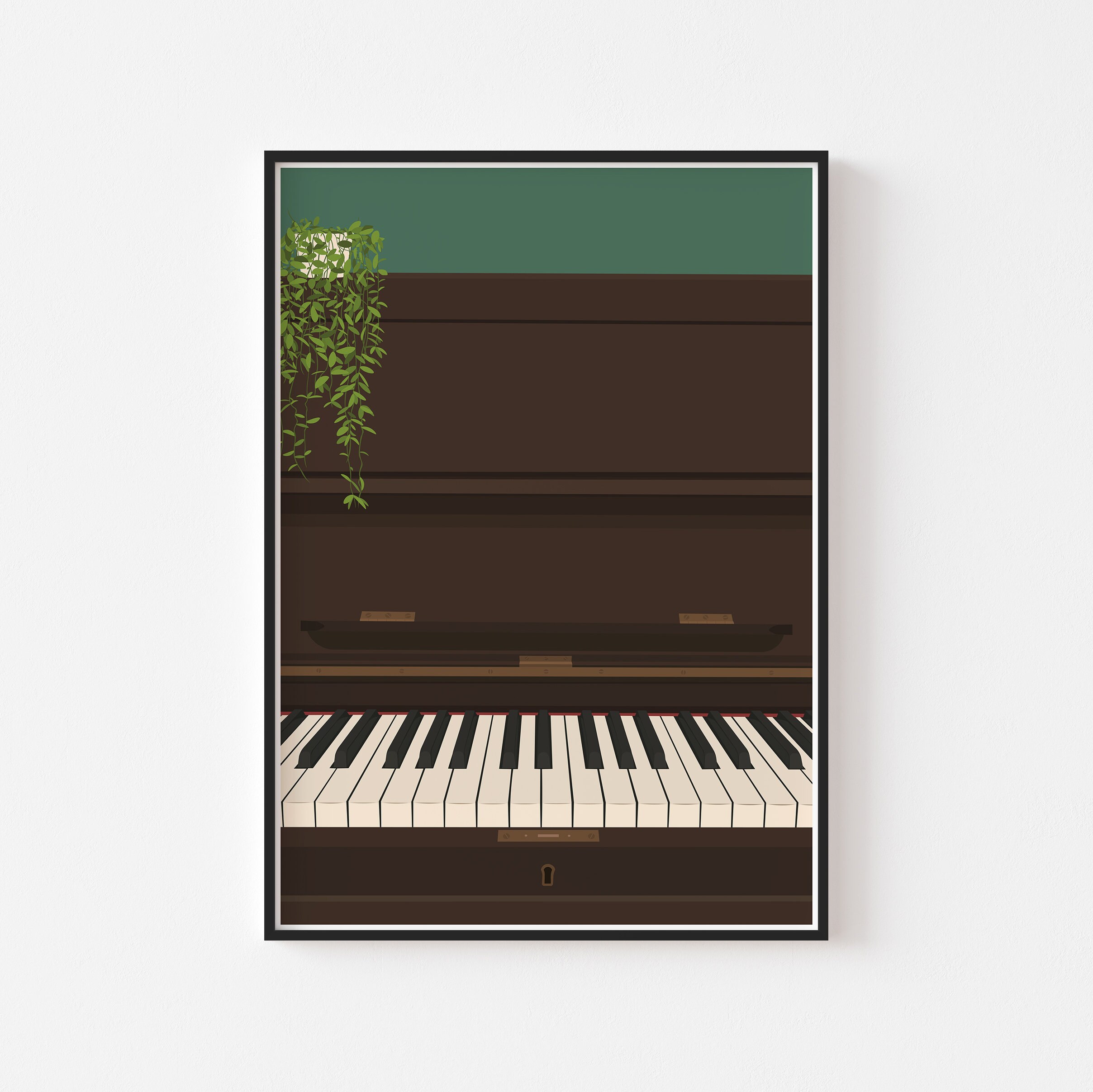 Piano Keys Print - Upright Piano Music Poster, Houseplant Art, Music ...