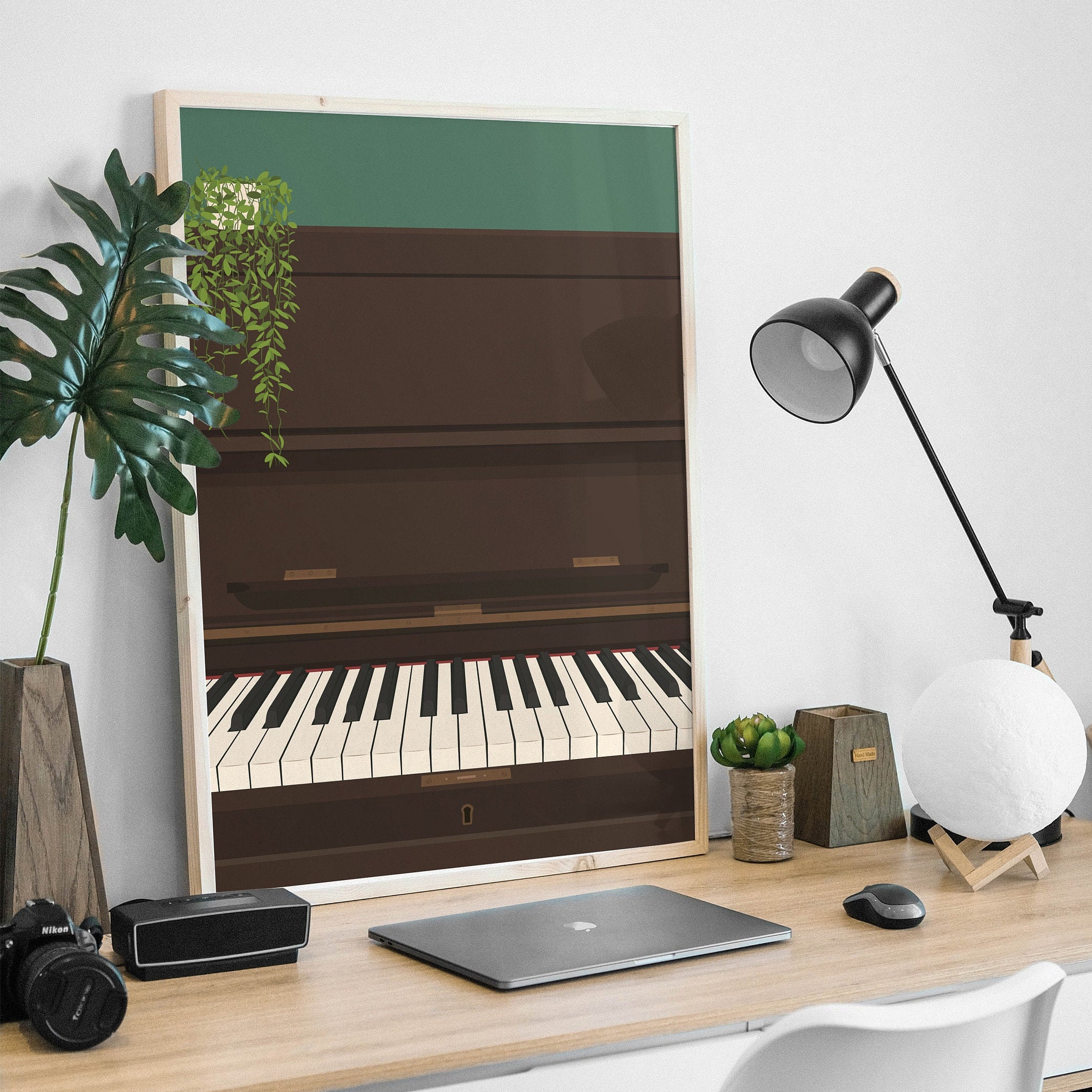 Piano Keys Print Upright Piano Music Poster, Houseplant Art, Music ...