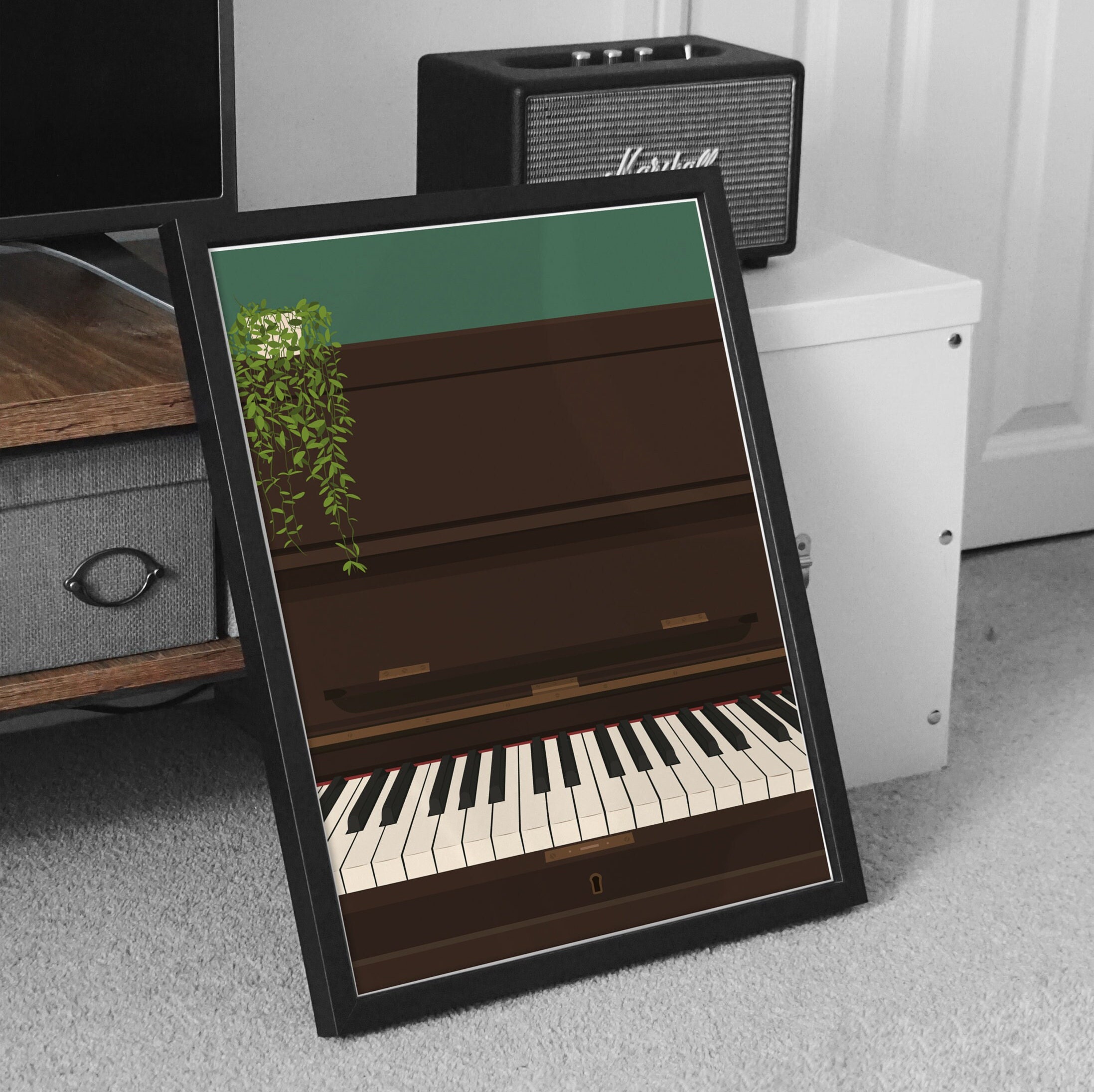 Piano Keys Print - Upright Piano Music Poster, Houseplant Art, Music ...