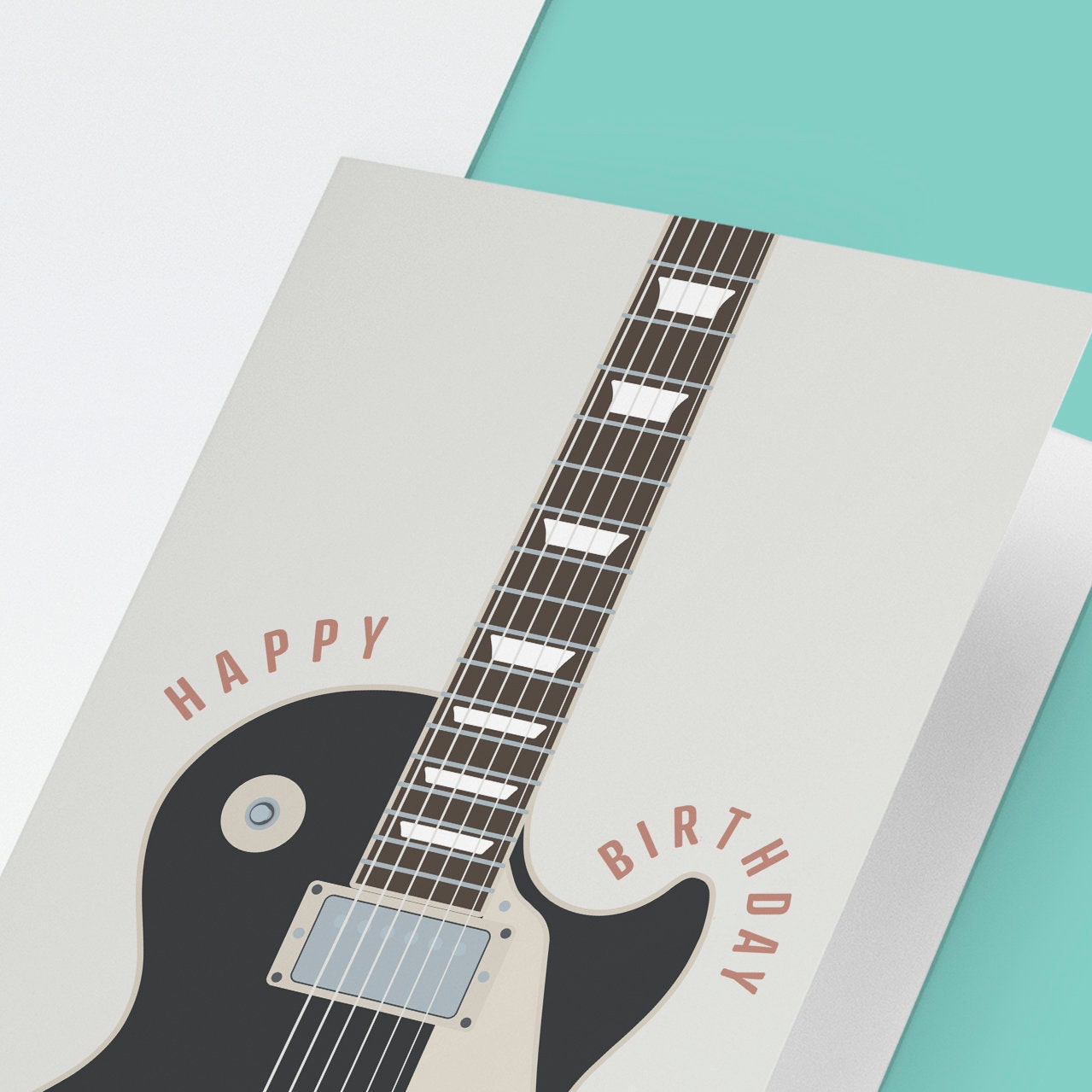 Electric Guitar Birthday Card Les Paul Guitar, Retro Instrument Card ...