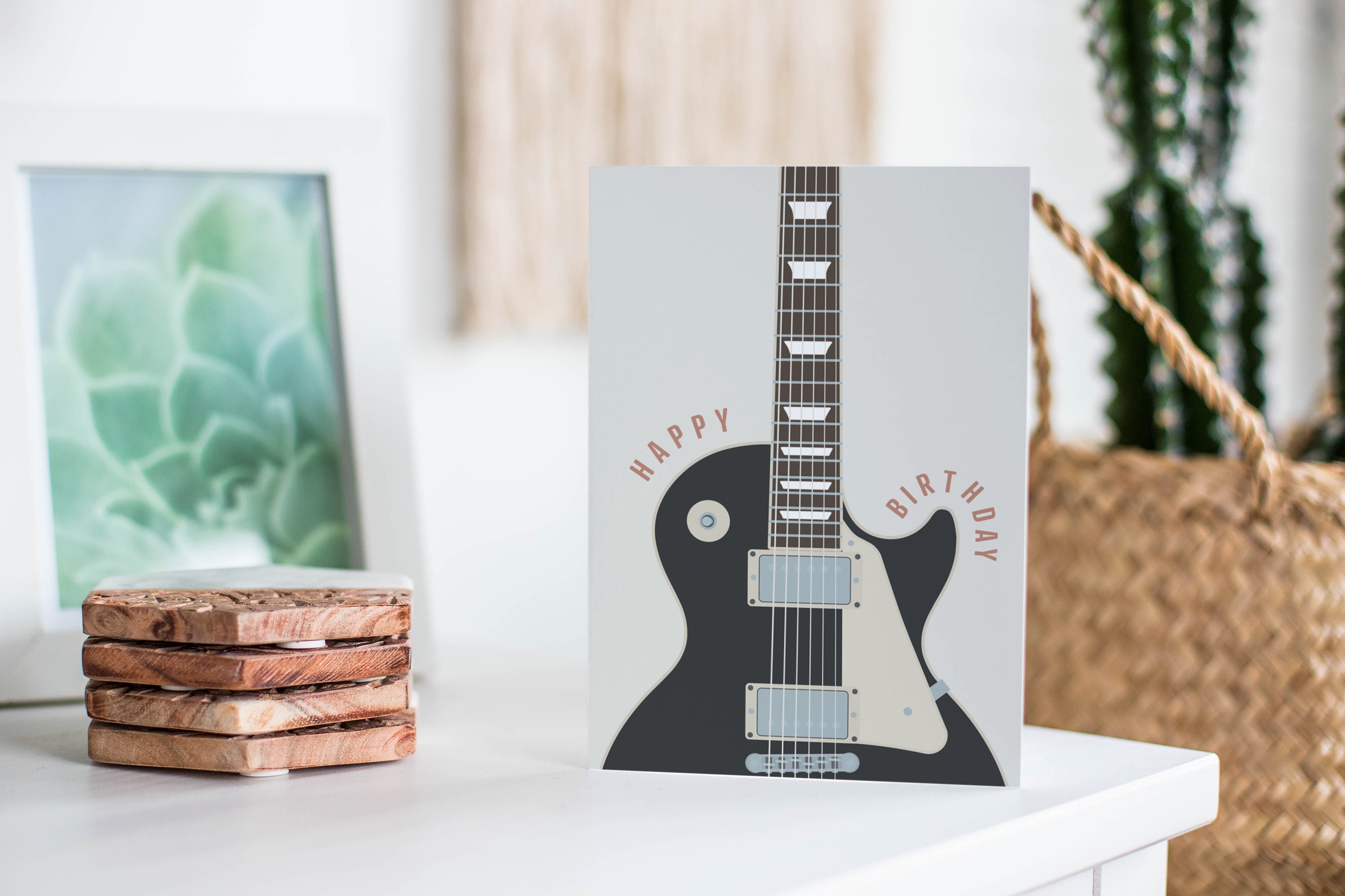 Electric Guitar Birthday Card Les Paul Guitar, Retro Instrument Card ...