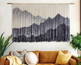 Mountain Art Hand Dyed Macrame Wall Hanging, Large Wall Tapestry ...