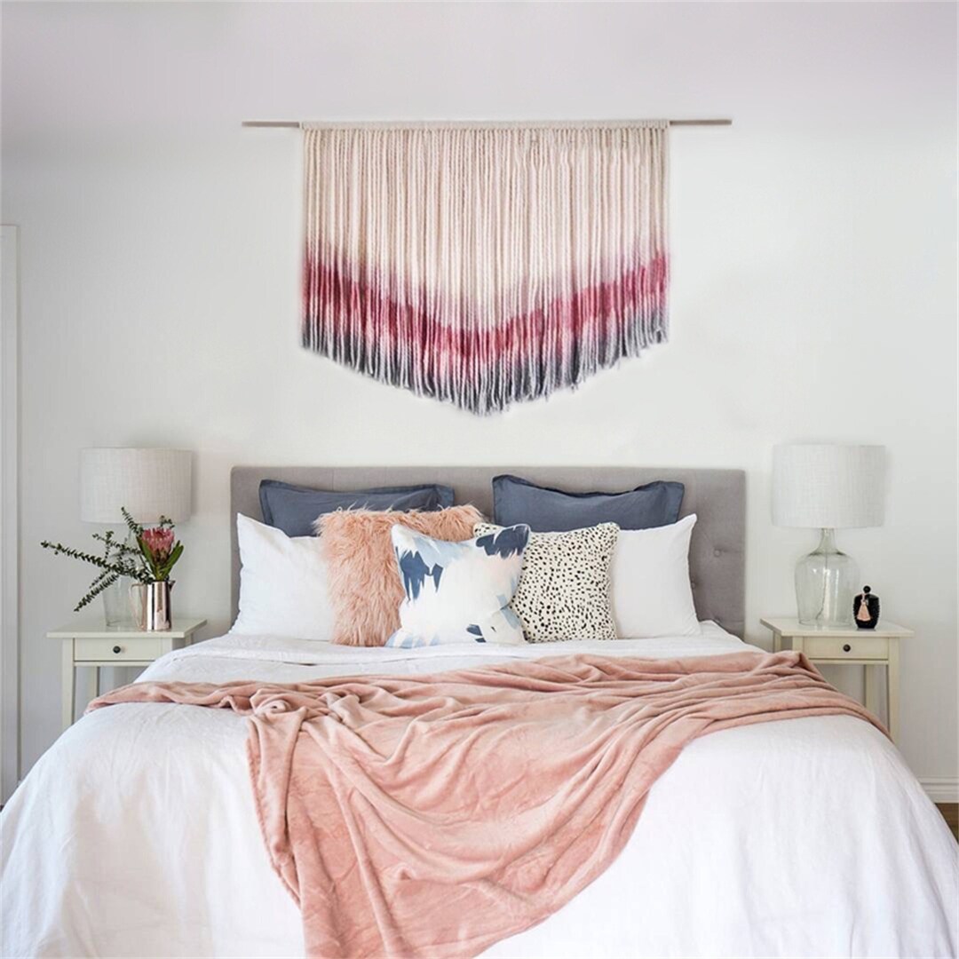 Large Pink Macrame Wall Art, Geometric Macrame Wall Hanging, Hand Dyed ...
