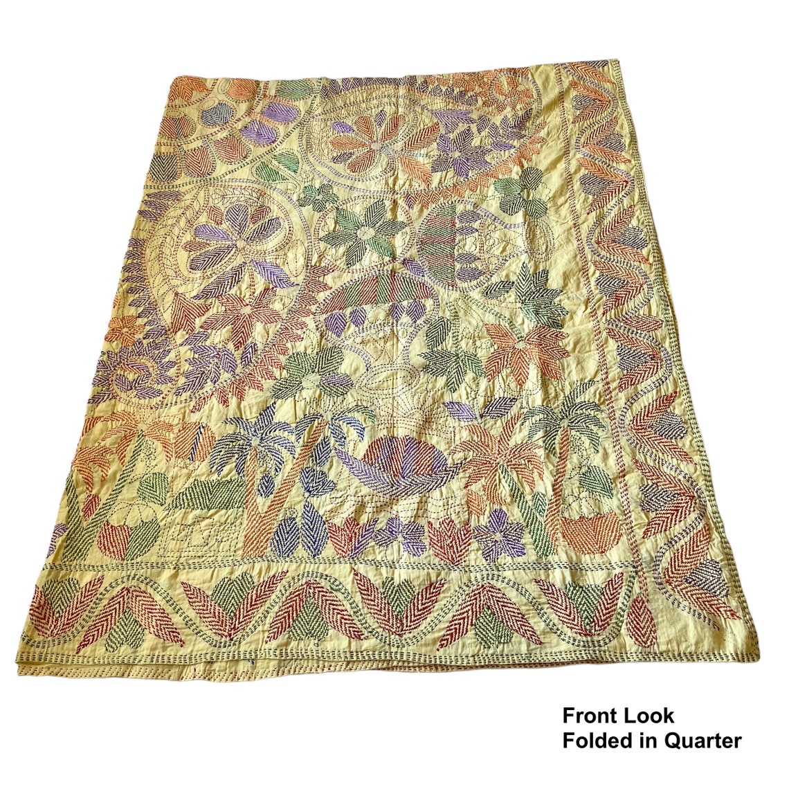 Hand Embroidered Suzani Bedspread - Traditional Nakshi Katha Cotton ...