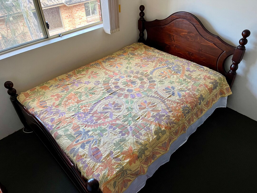 Hand Embroidered Suzani Bedspread - Traditional Nakshi Katha Cotton ...