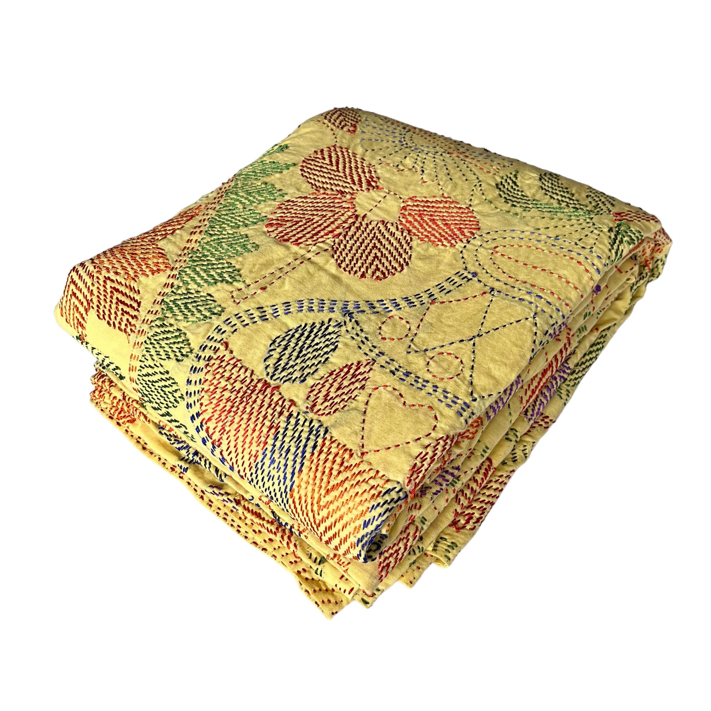 Hand Embroidered Suzani Bedspread - Traditional Nakshi Katha Cotton ...