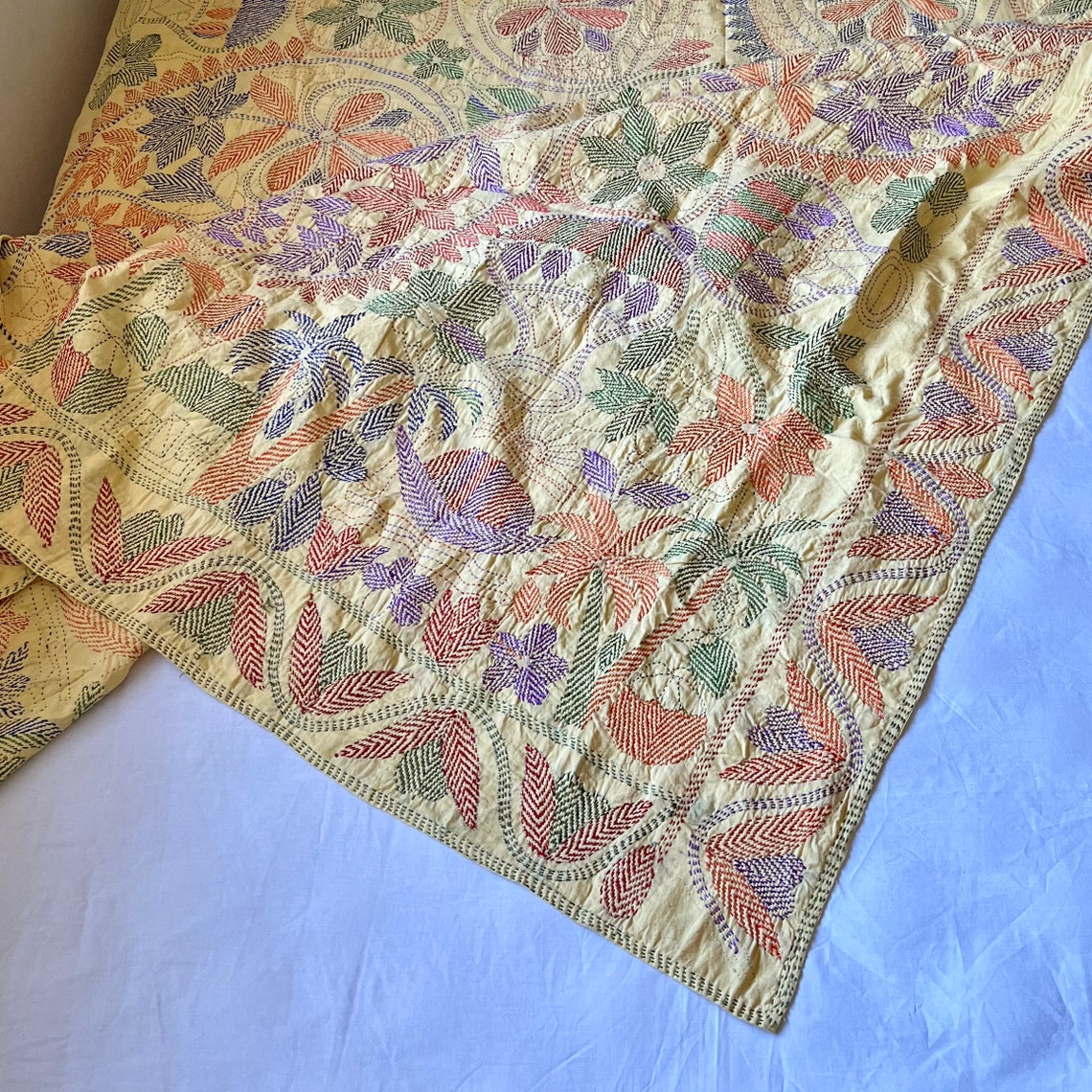 Hand Embroidered Suzani Bedspread - Traditional Nakshi Katha Cotton ...