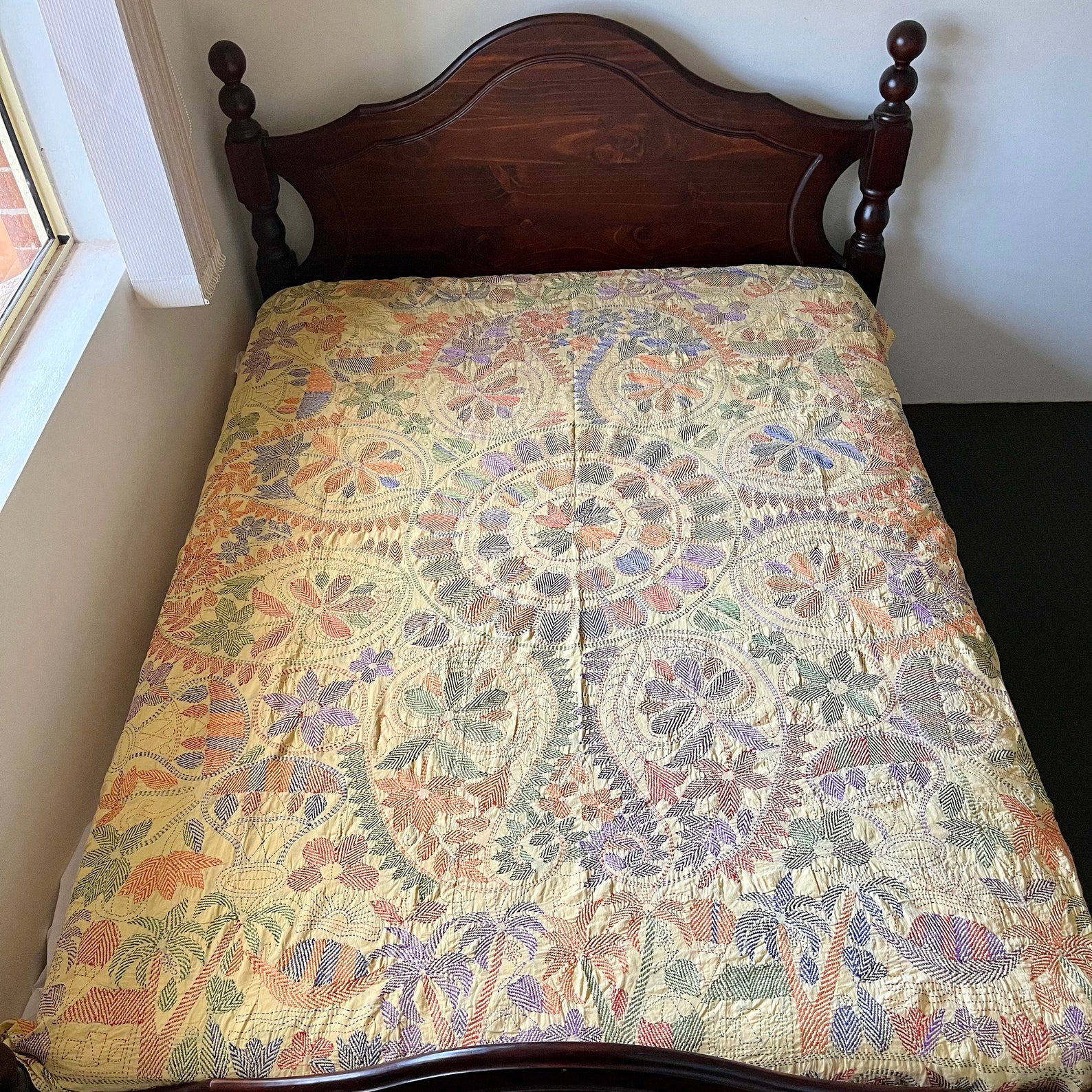 Hand Embroidered Suzani Bedspread - Traditional Nakshi Katha Cotton ...