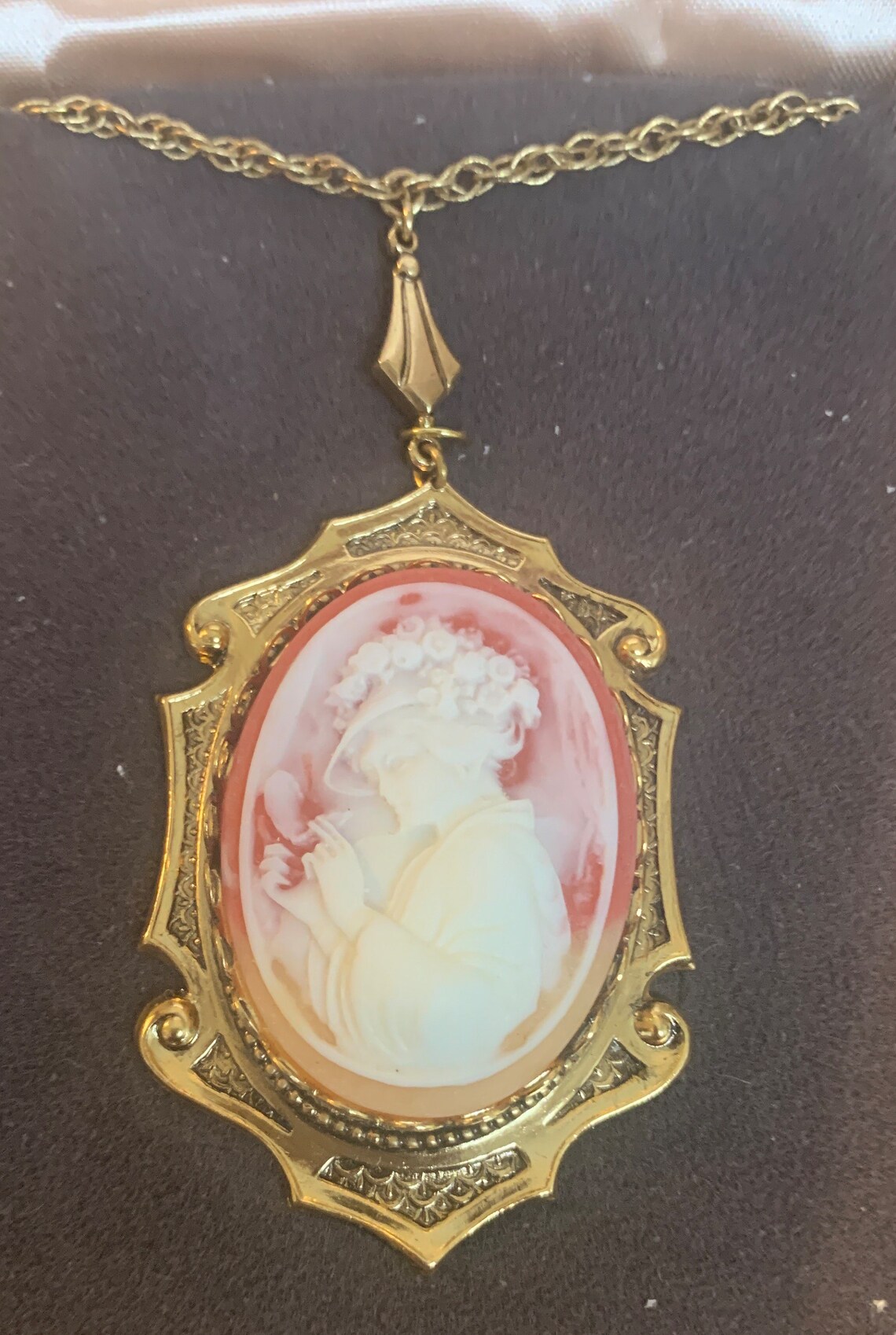 1928 Jewelry Victorian Women Faux Pearl Pink Carnelian Cameo Pendant ...