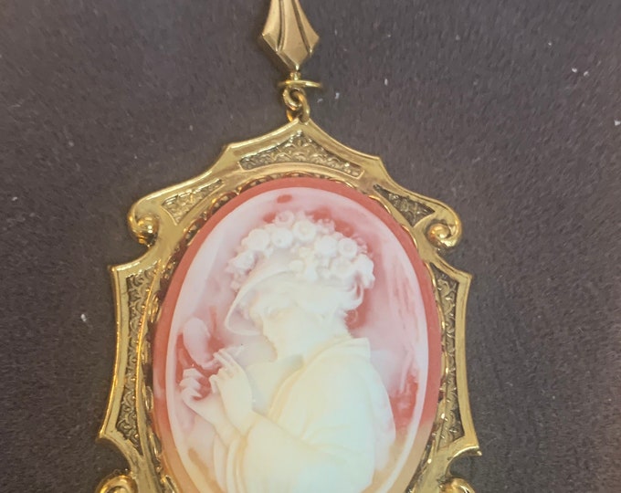 1928 Jewelry Victorian Women Faux Pearl Pink Carnelian Cameo Pendant ...