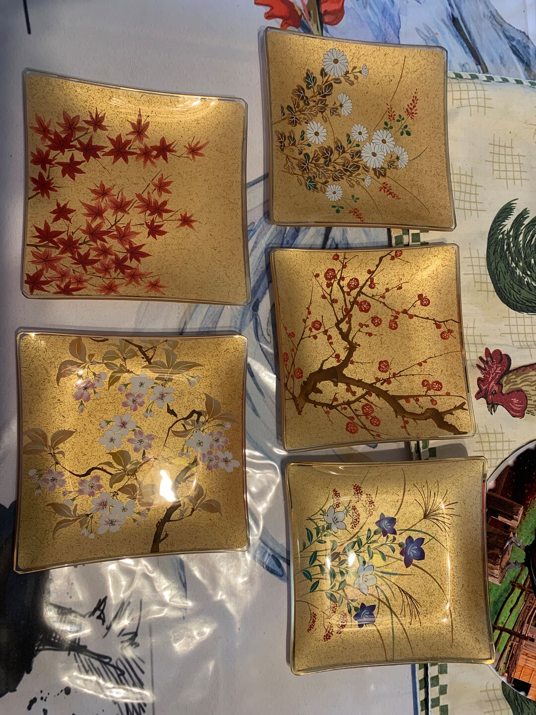 Vintage Japanese Glass Sushi Floral Display Plates set of 5 - Etsy