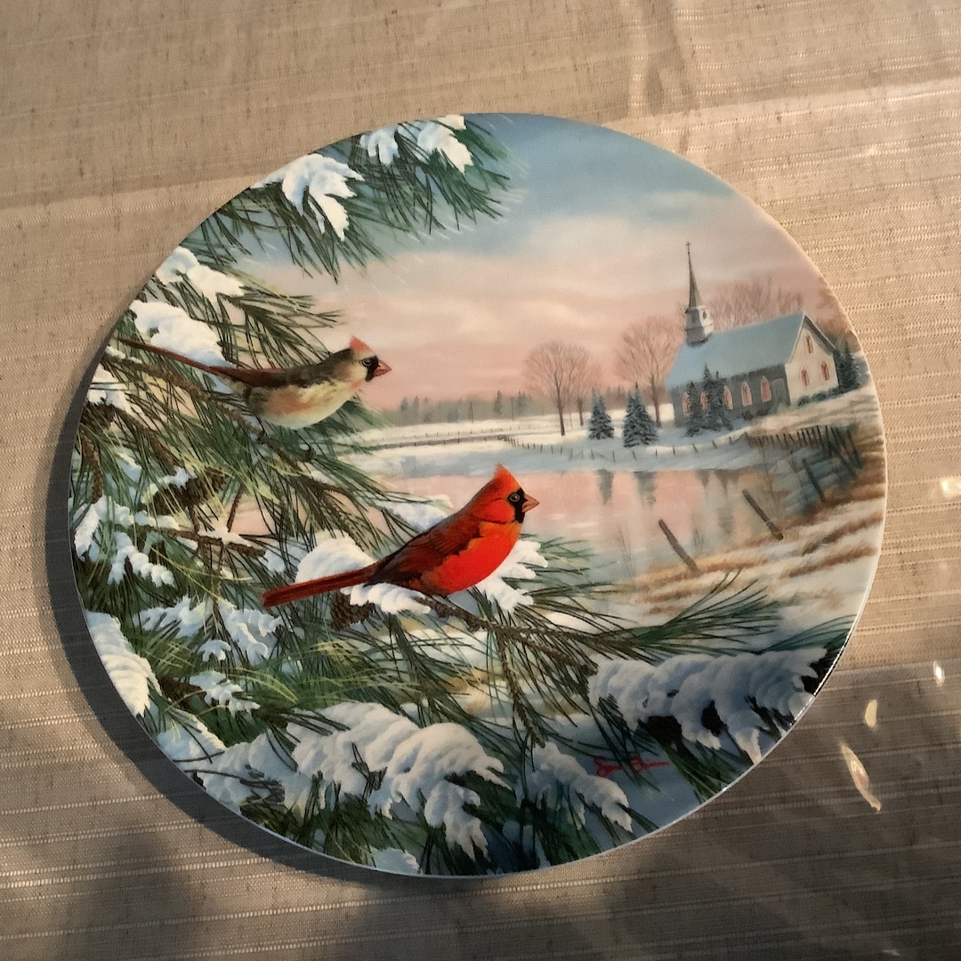 Signed “cardinals in Winter” China Plate by Sam Timm - Etsy