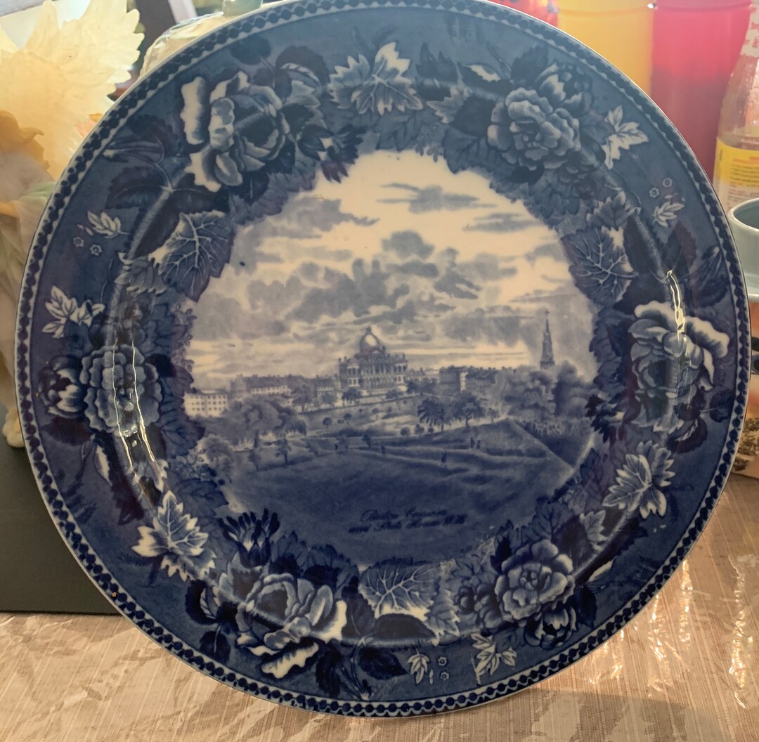 Antique Wedgewood Cobalt boston Common & State House 1836 Plate England ...