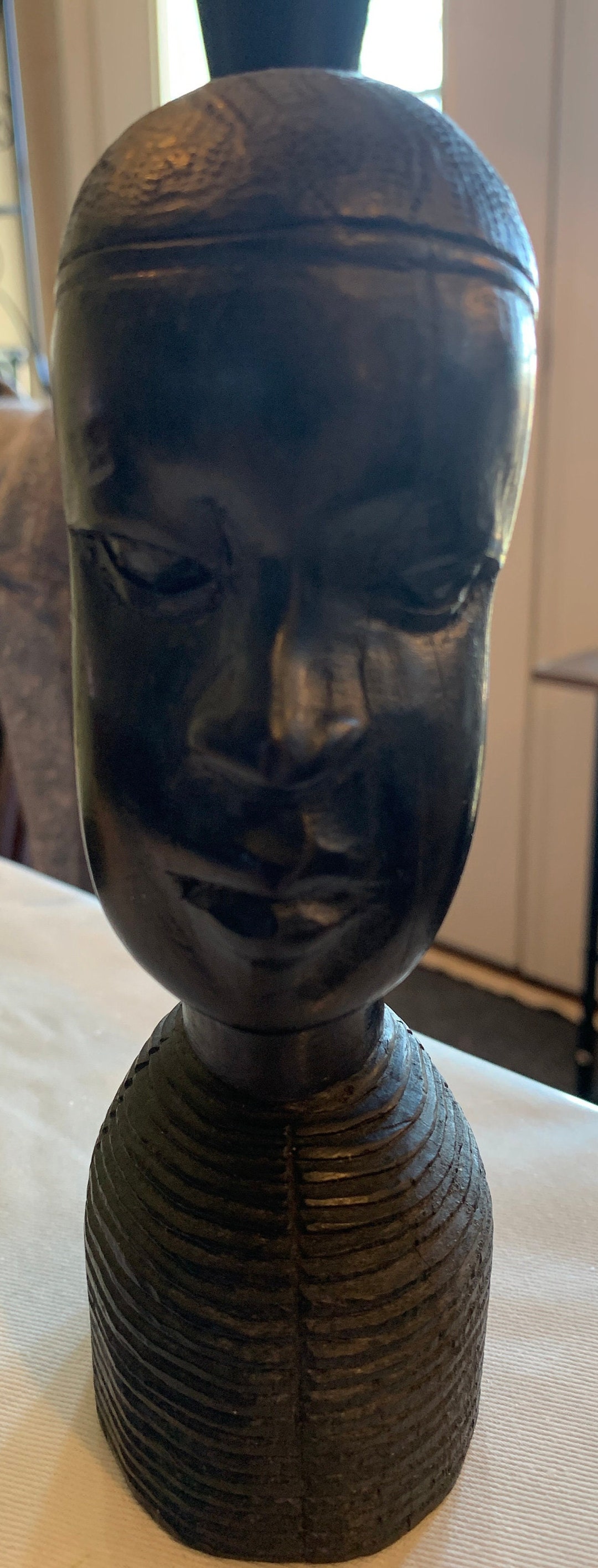 Vintage African Carved Bust Dark Wood Signed NT - Etsy