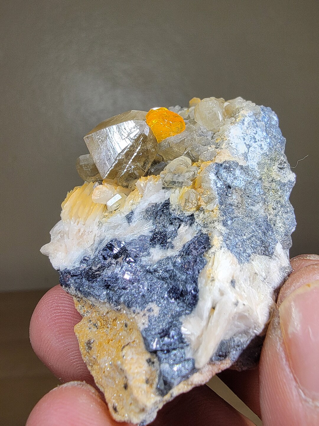 Gemmy Wulfenite Crystal on Cerusite With Barite and Galena From Les ...