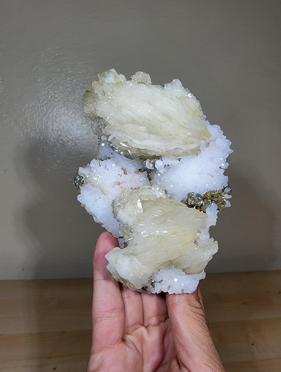 Gemmy Yellow Barite on Quartz With Pyrite From Bounhas Mine, Morocco - Etsy