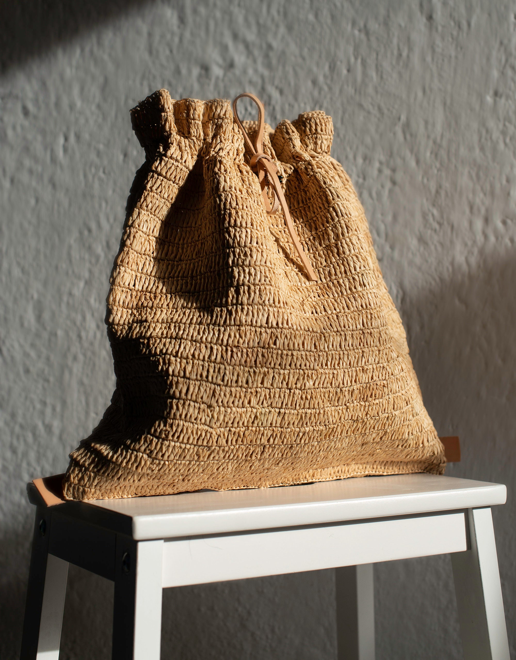 Natural Raffia Backpack With Leather Handles. - Etsy
