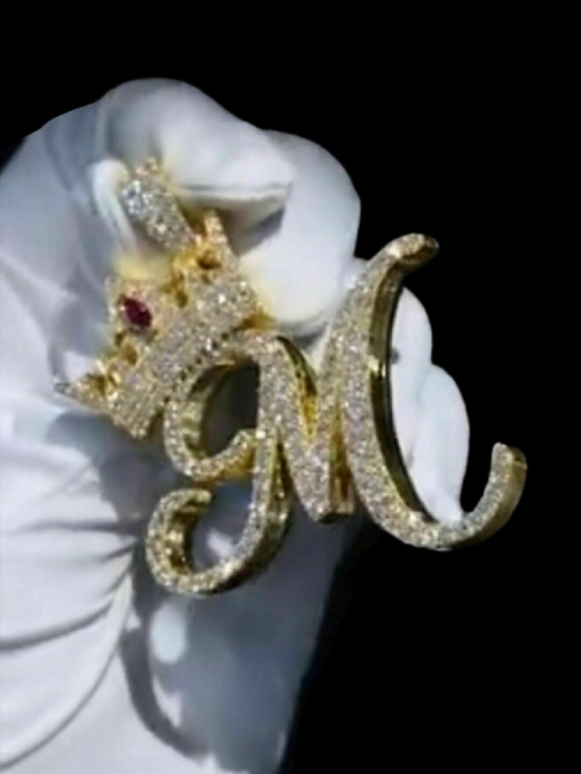 Custom Name Pendant / M'' Letter Crown Pendant | Etsy