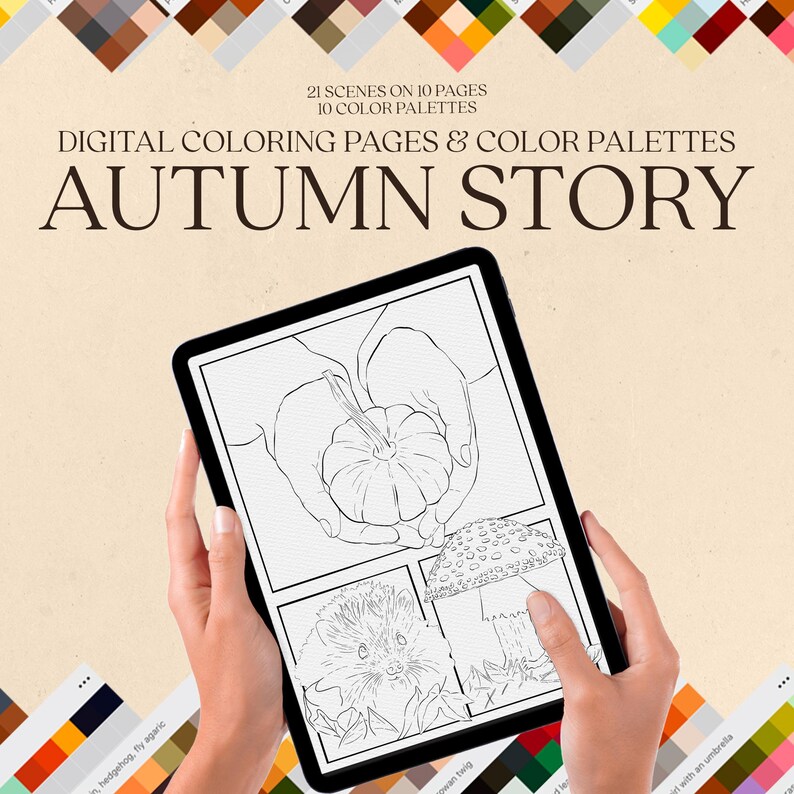 Autumn Story - Digital Coloring Pages & Color Palettes - Etsy