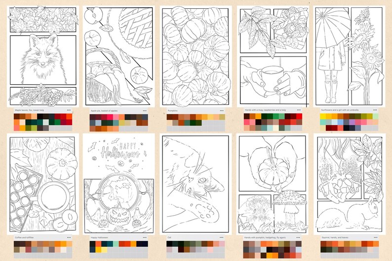 Autumn Story - Digital Coloring Pages & Color Palettes - Etsy