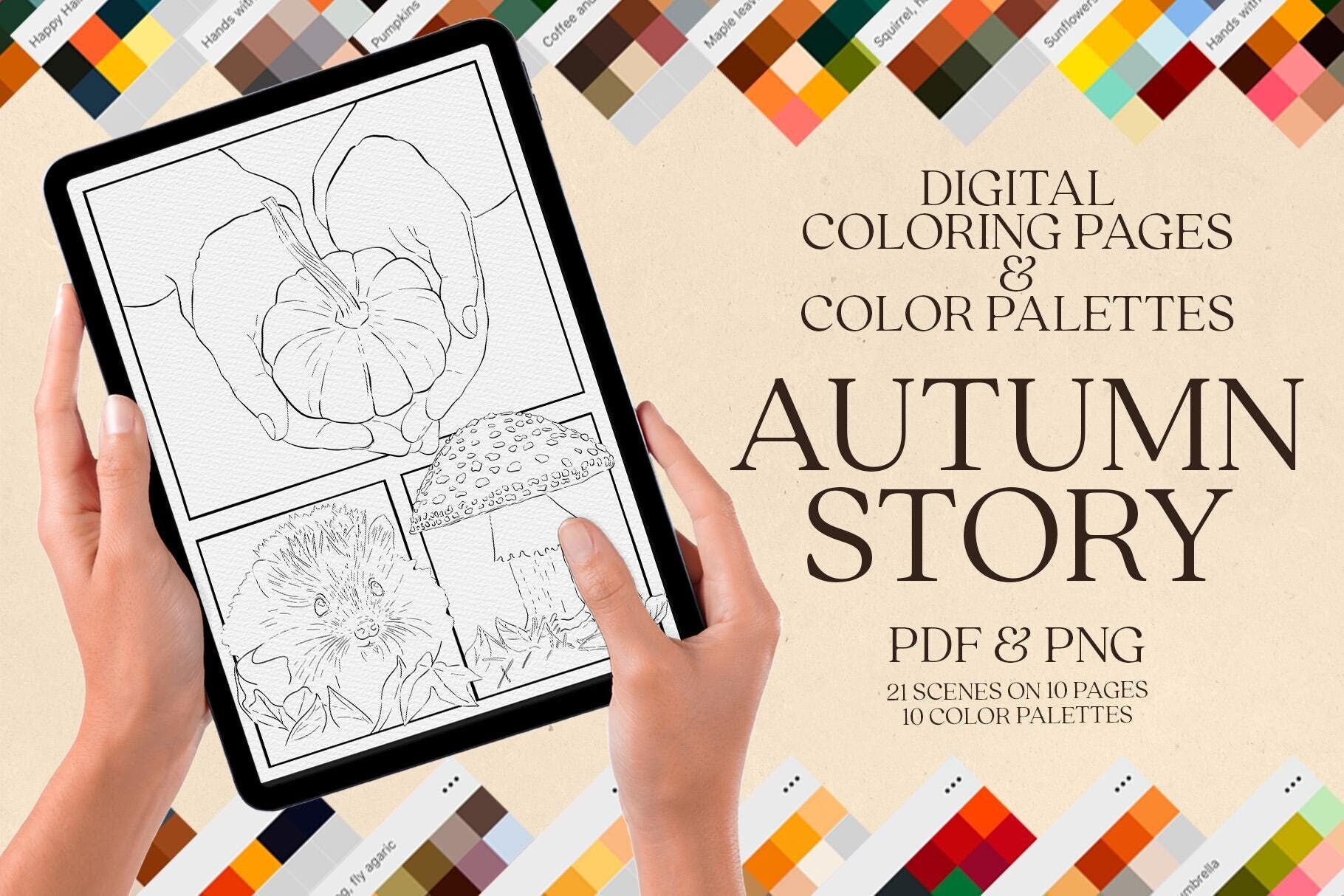 Autumn Story - Digital Coloring Pages & Color Palettes - Etsy