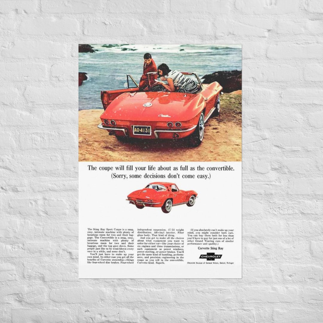 Vintage Chevy Corvette Advertisement Poster Print - Etsy