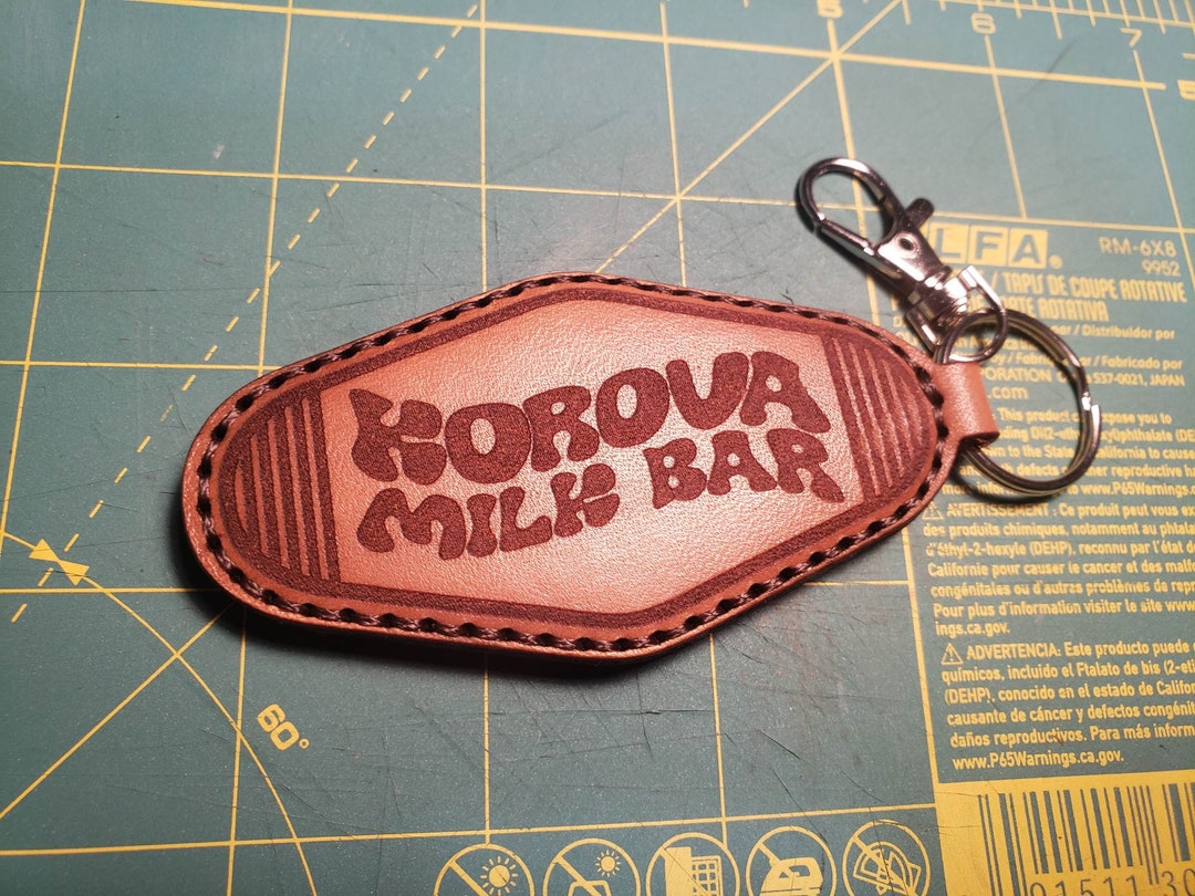 KOROVA MILK BAR vintage Style Key Fob Hand Stitched Leather Upcycled ...