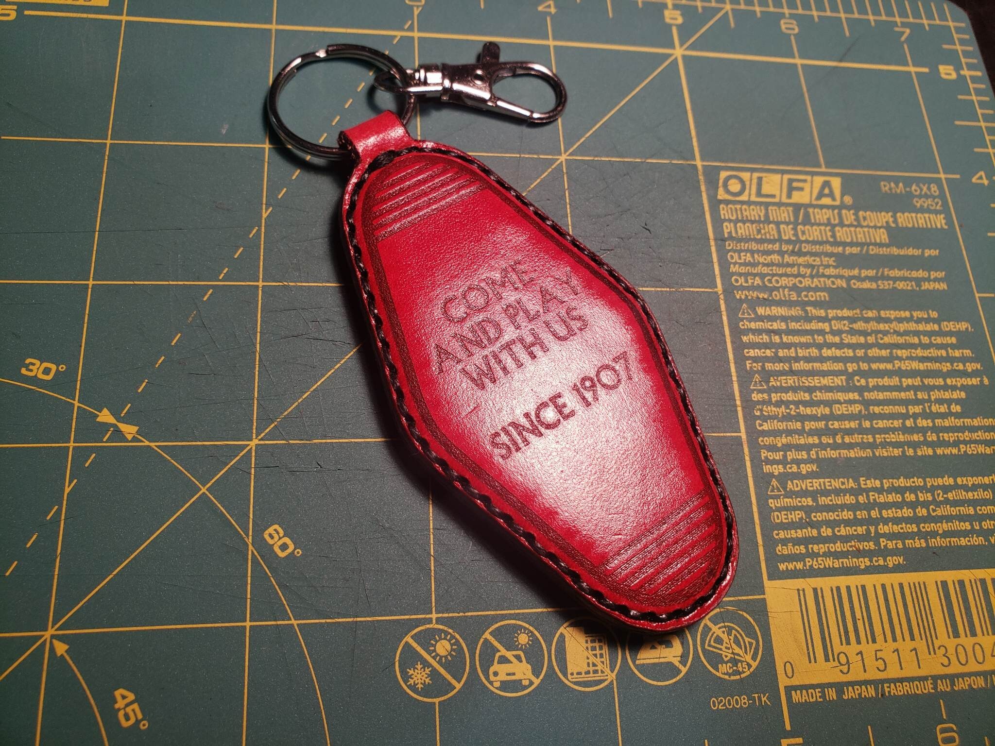 The Overlook Hotel RED vintage Style Leather Key Fob Hand Stitched ...