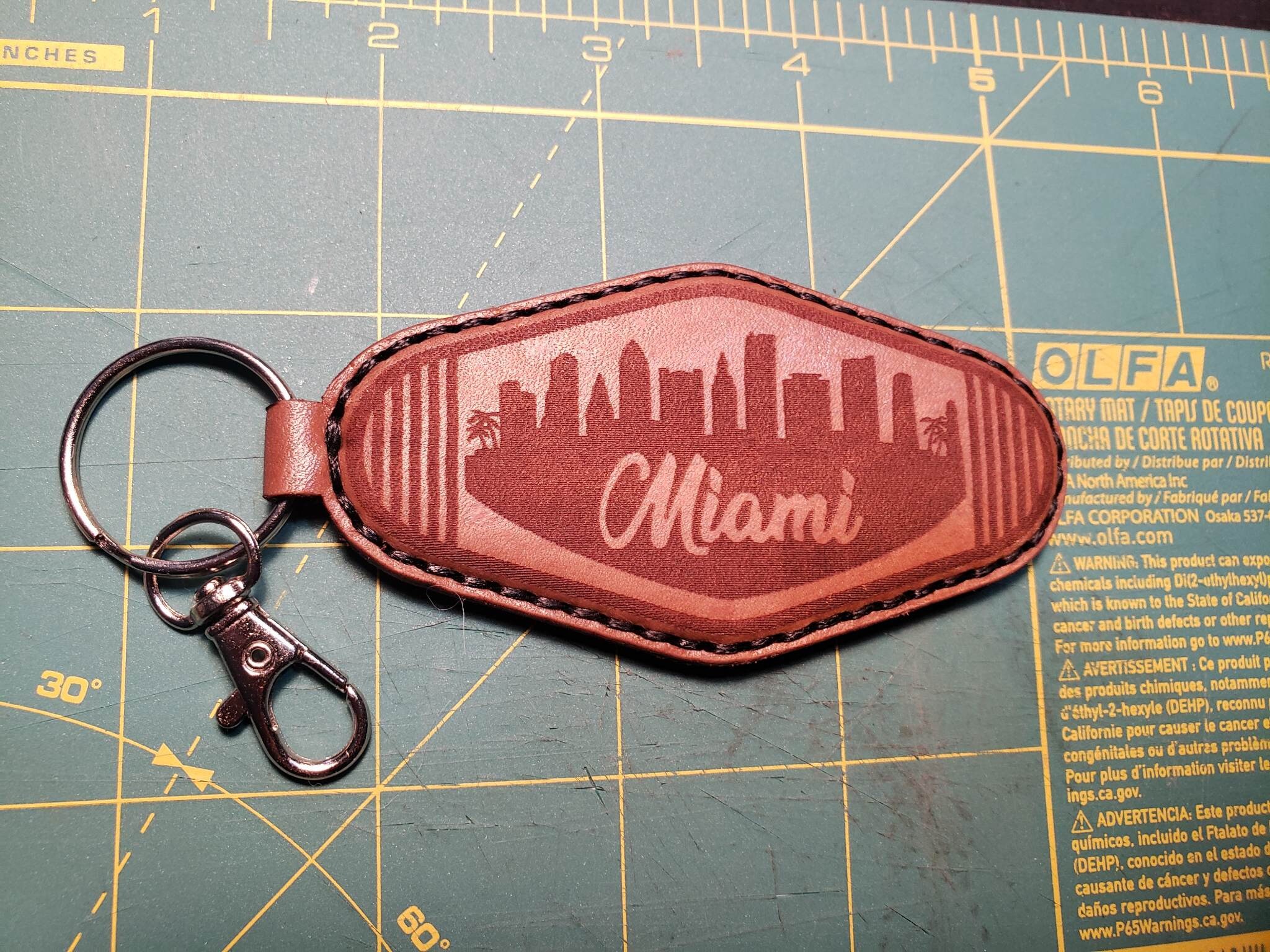 MIAMI 305 vintage Style Key Fob Hand Stitched Leather Upcycled Keychain ...