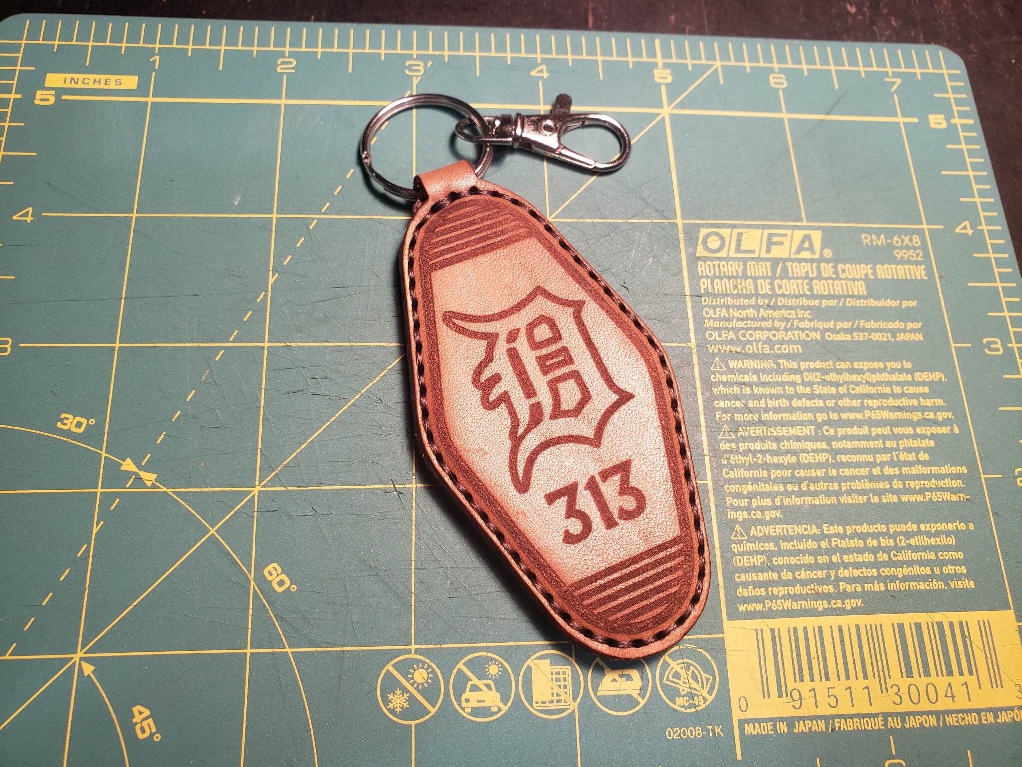 DETROIT vintage Style Leather Key Fob Hand Stitched Leather Upcycled ...