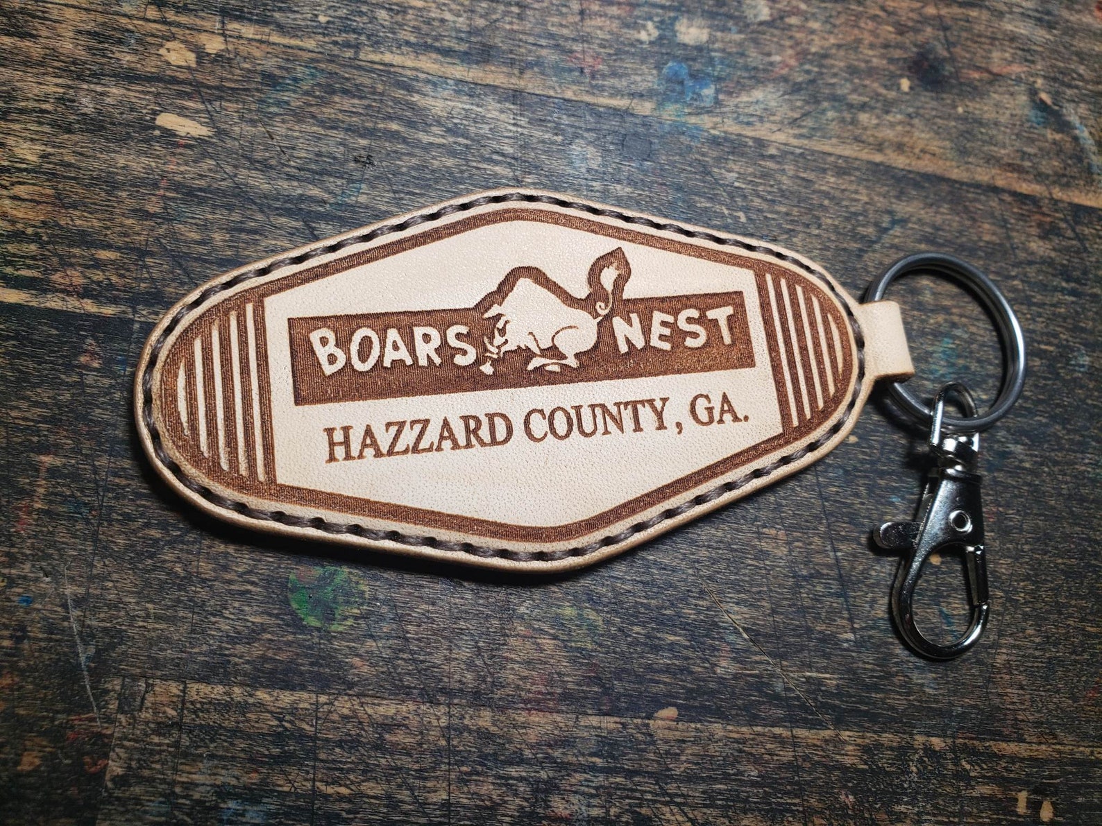 THE BOAR'S NEST dukes of Hazzard Inspired Key Fob Hand Stitched Leather ...