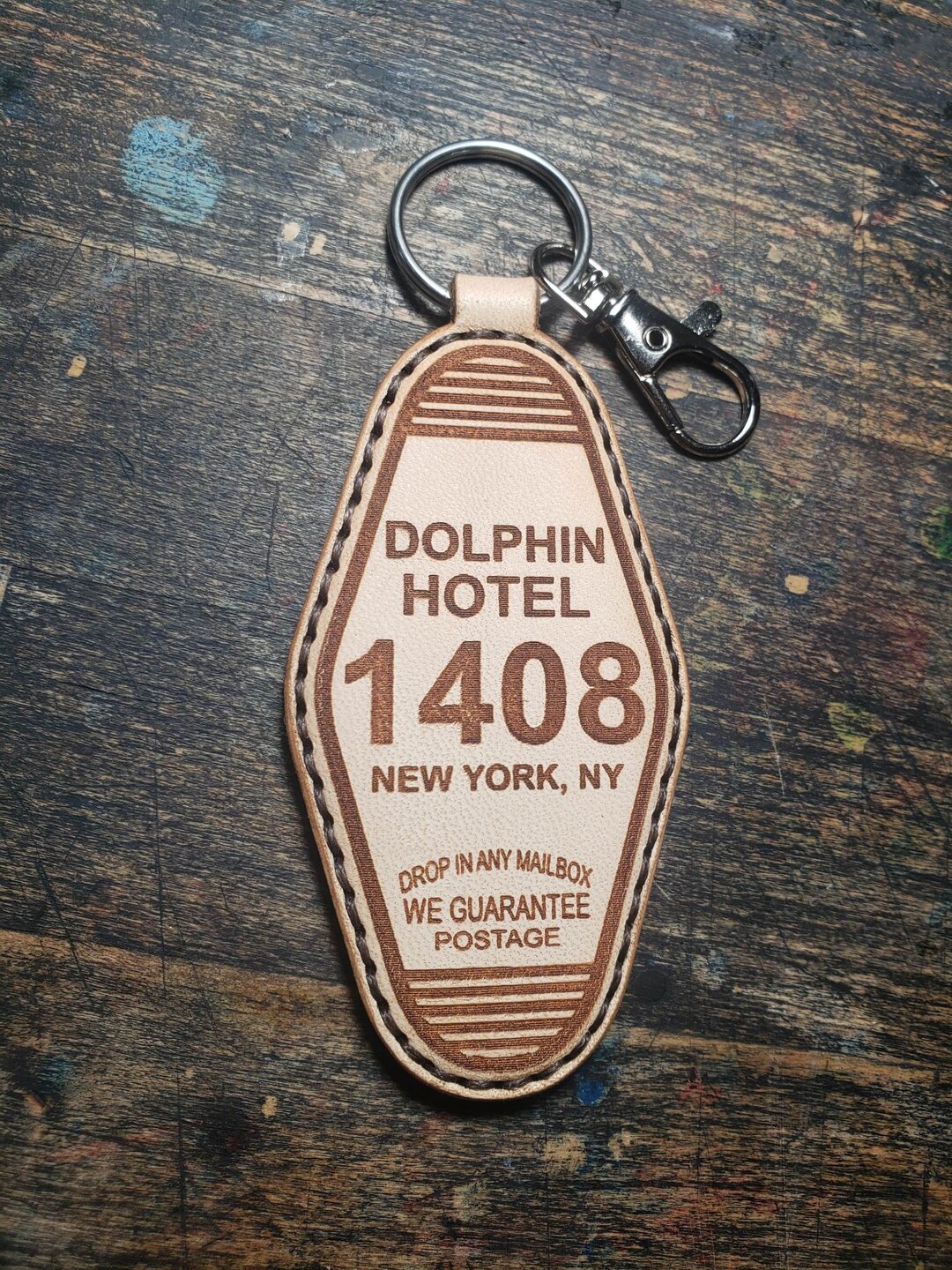 1408 Inspired Key Fob Hand Stitched Leather Upcycled - Etsy