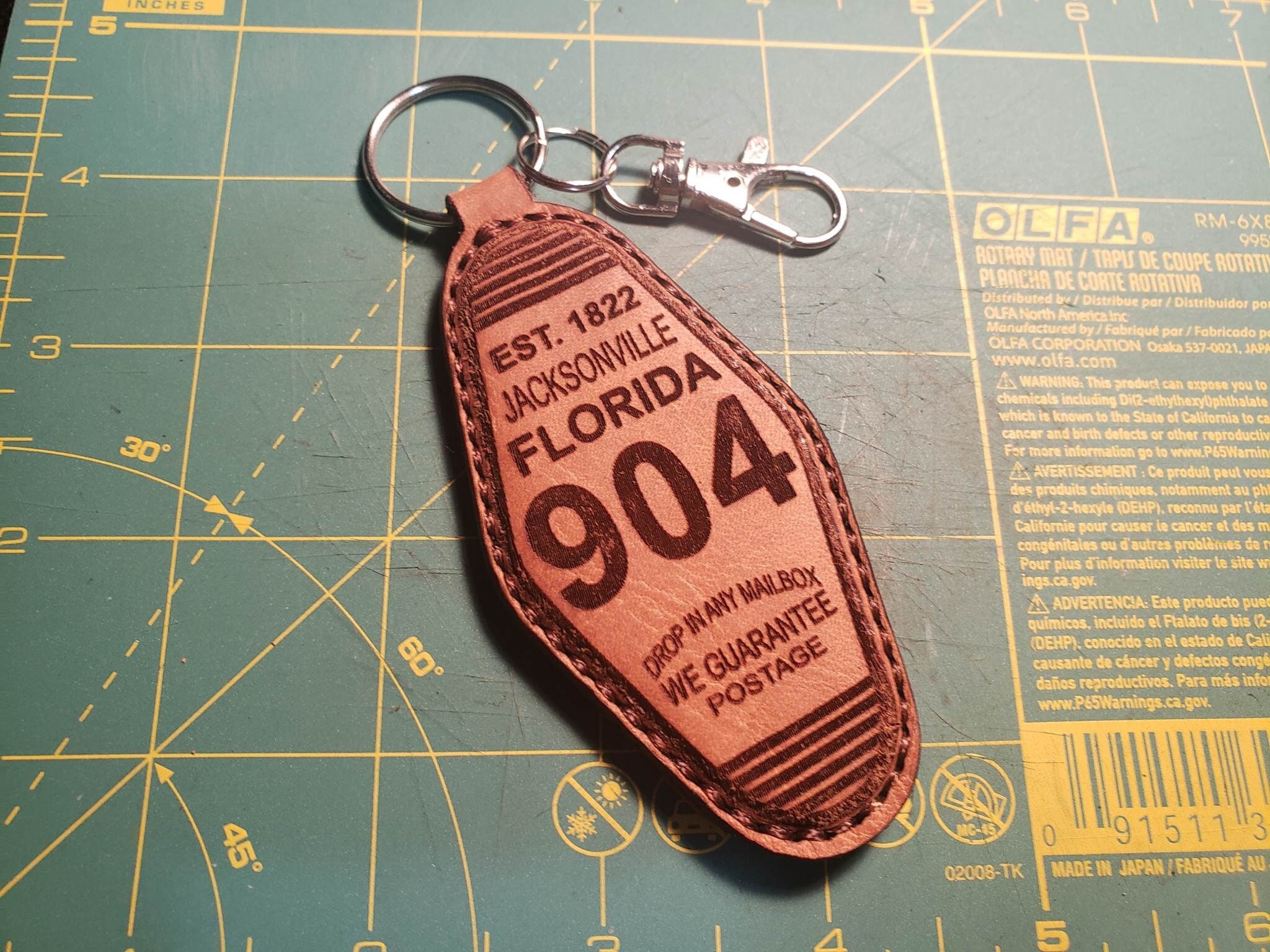 JACKSONVILLE 904 vintage Style Key Fob Hand Stitched Leather Upcycled ...