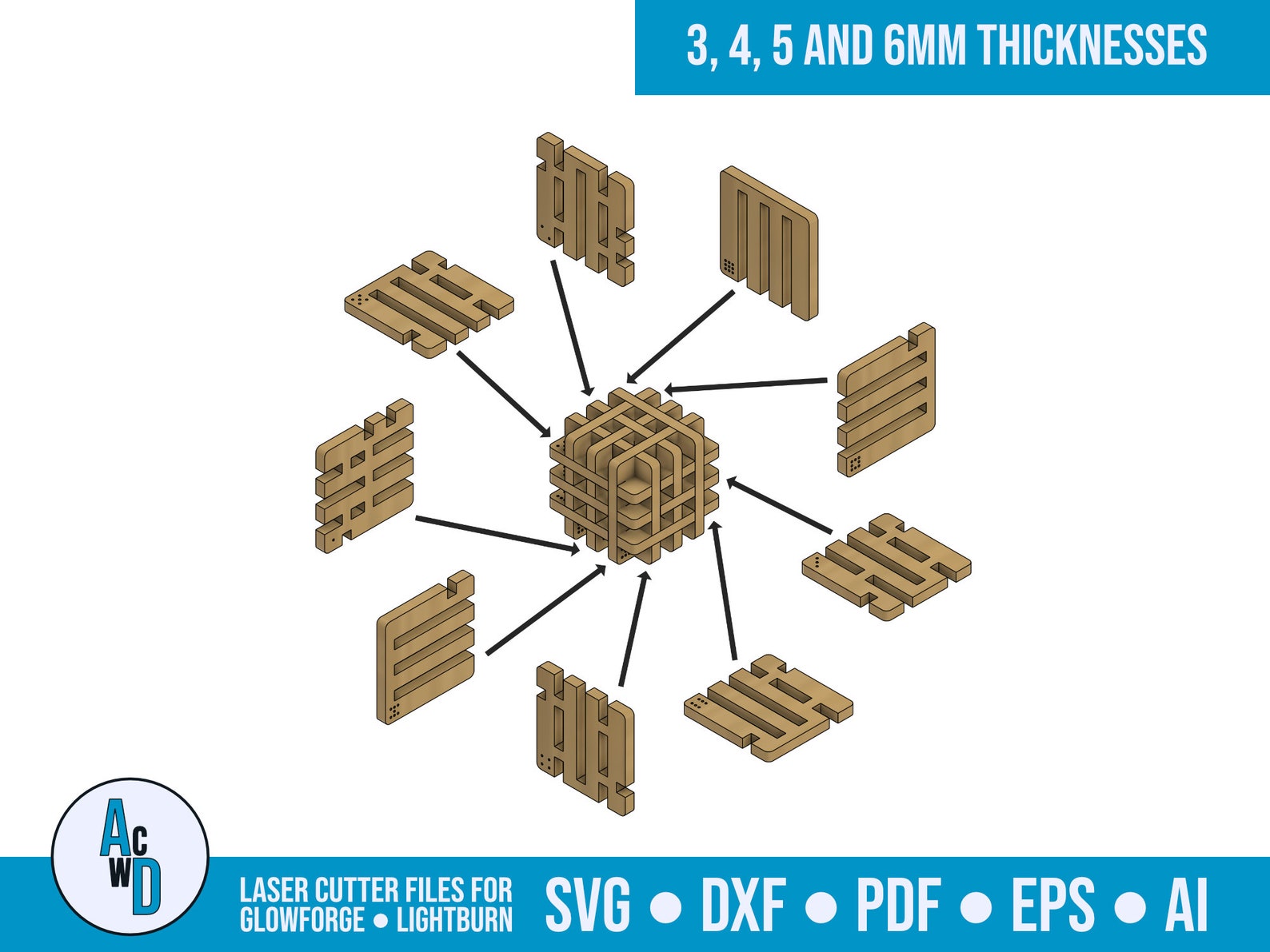 Puzzle Cube Laser Cut Vector Files SVG DXF PDF Ai | Glowforge ...