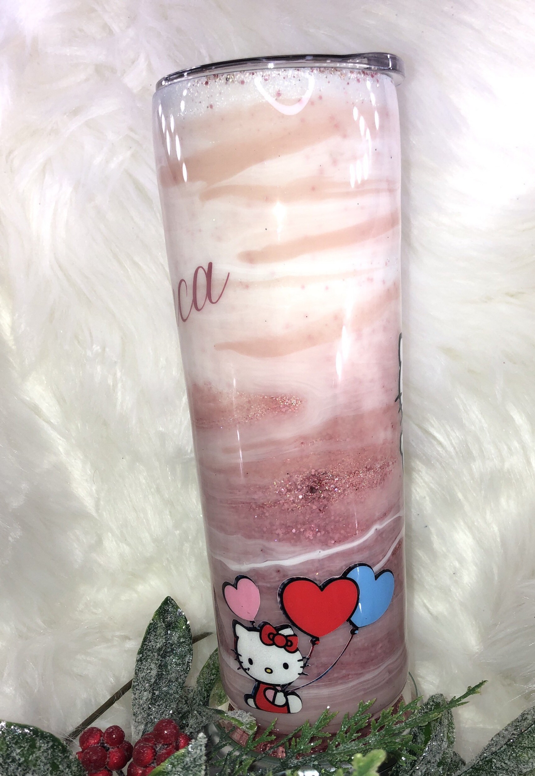 Hello Kitty Inspired Marble Rose Gold Glitter Tumbler I | Etsy