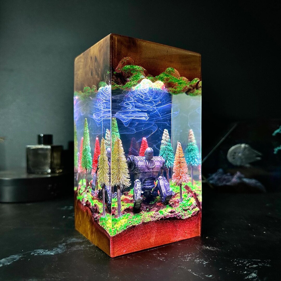 Iron G.iant Wood Lamp, Custom Resin Lamp, Art Diorama, Gift for That ...