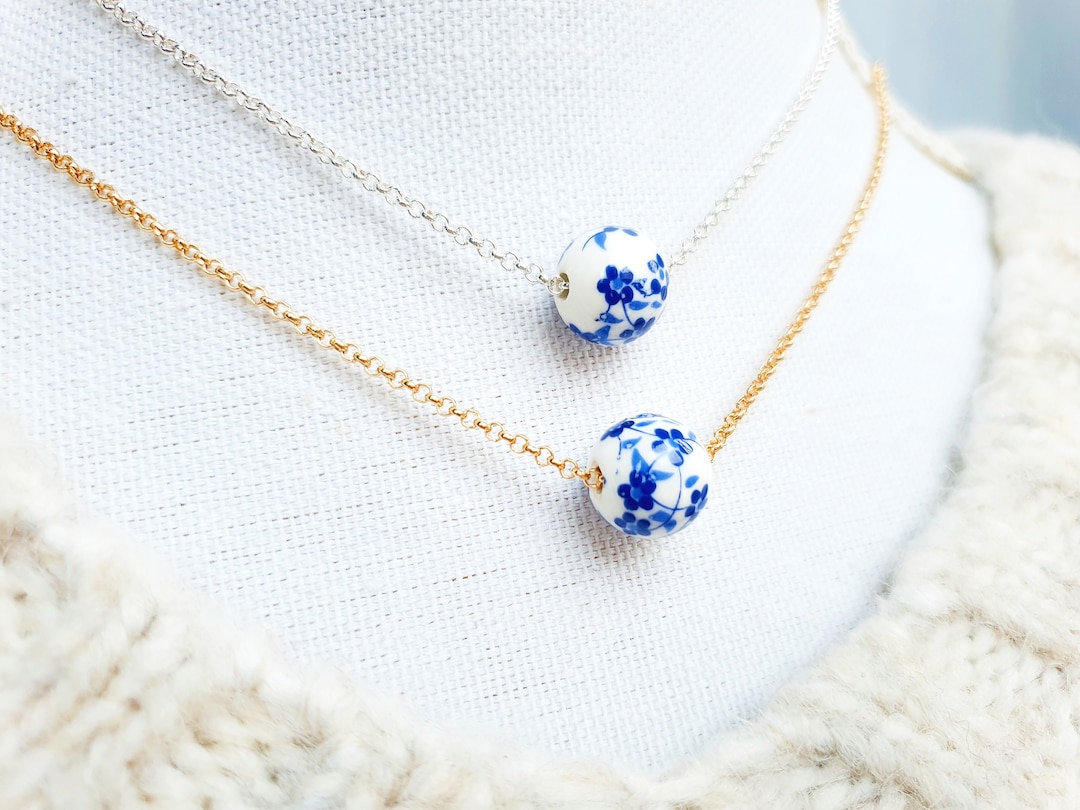 Delft Blue Ceramic Bead Necklace, Delftsblauw Jewelry, Simple Necklace ...