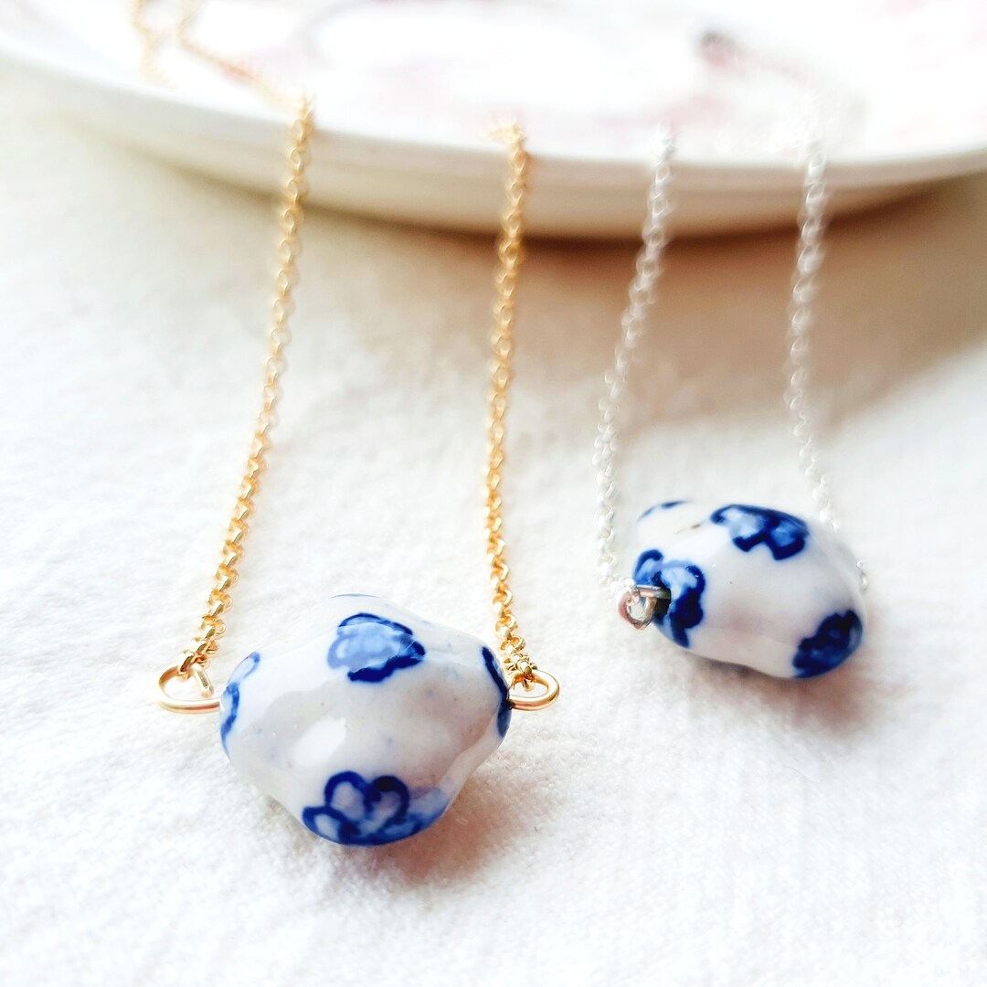 Delft Blue Ceramic Bead Necklace, Dutch Jewelry Gift, Necklace With ...
