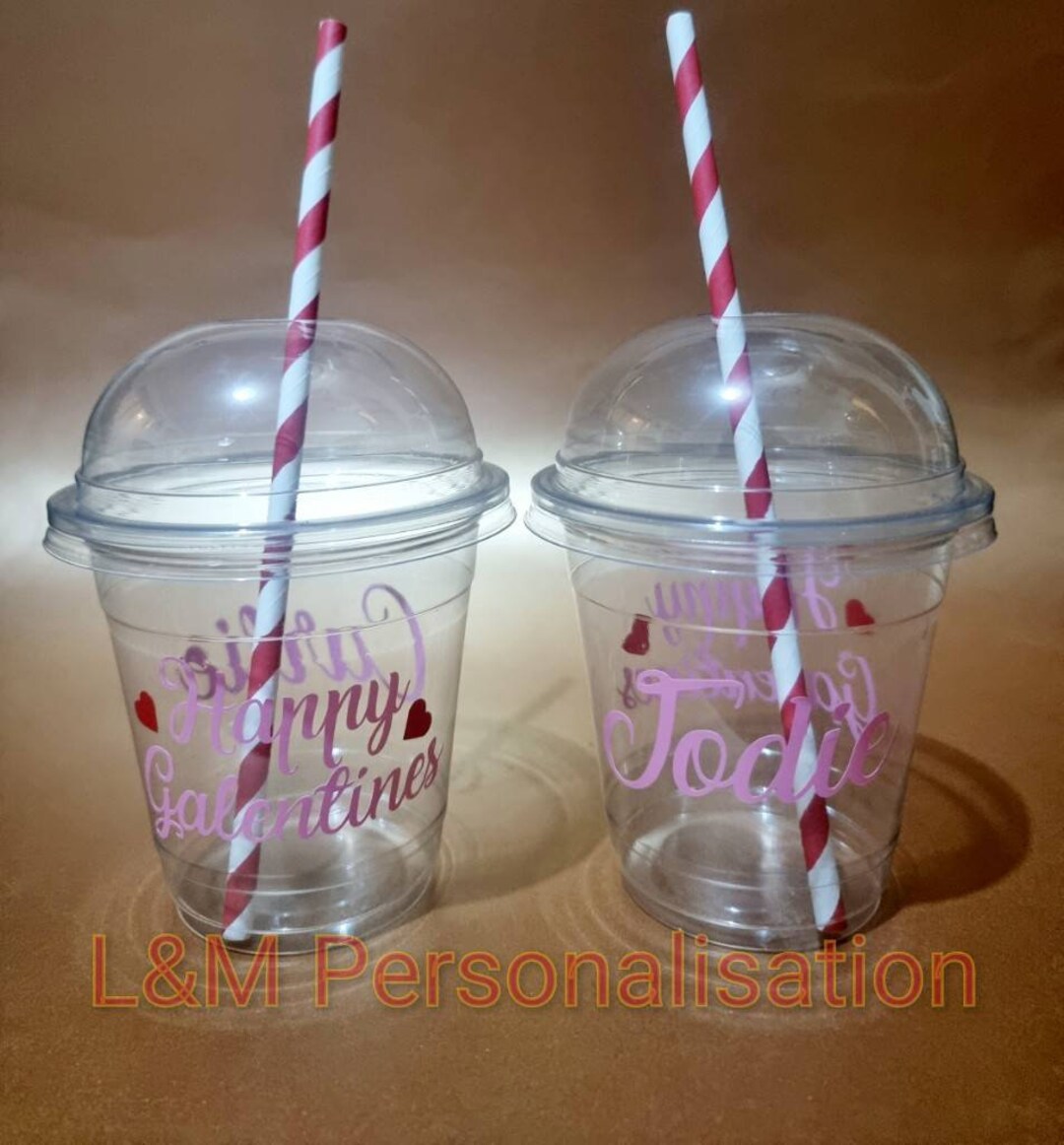 Personalised 12oz Cups With Lids and Straws Single Name - Etsy