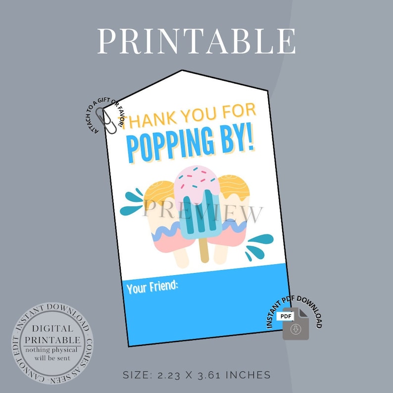 Thank You for Popping by | Popsicle Party Printable Favor Gift Tag ...